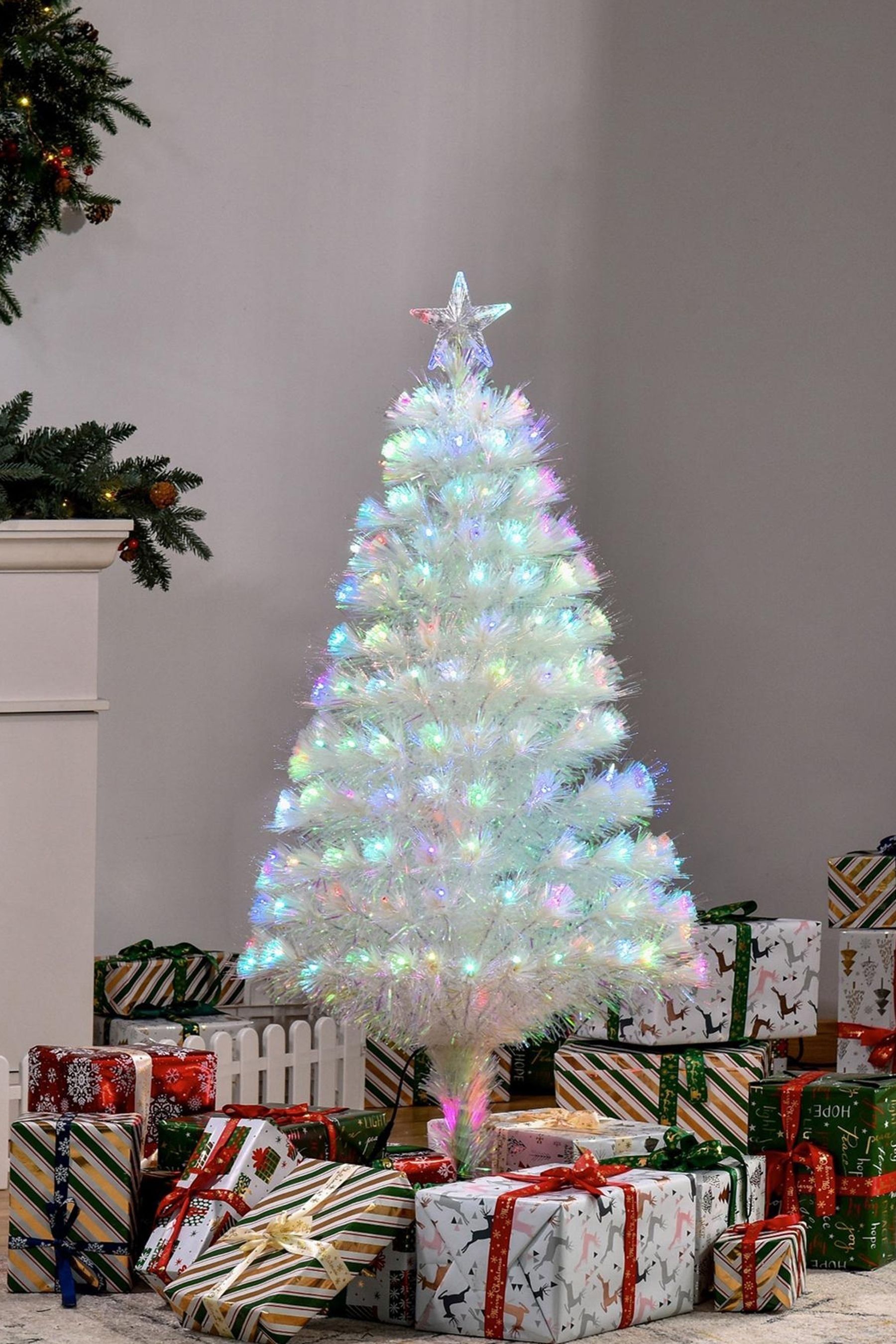 Buy Homcom White Fibre Optic Artificial Christmas 4ft Tree from the ...