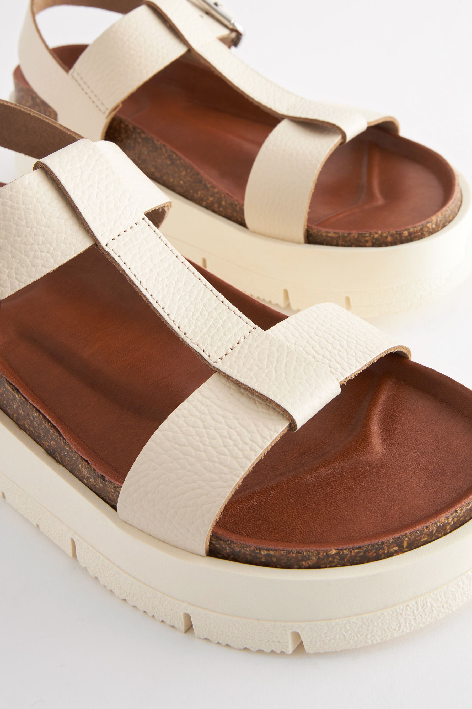 Buy Bone White Forever Comfort® Leather T-Bar Flatform Sandals from the ...
