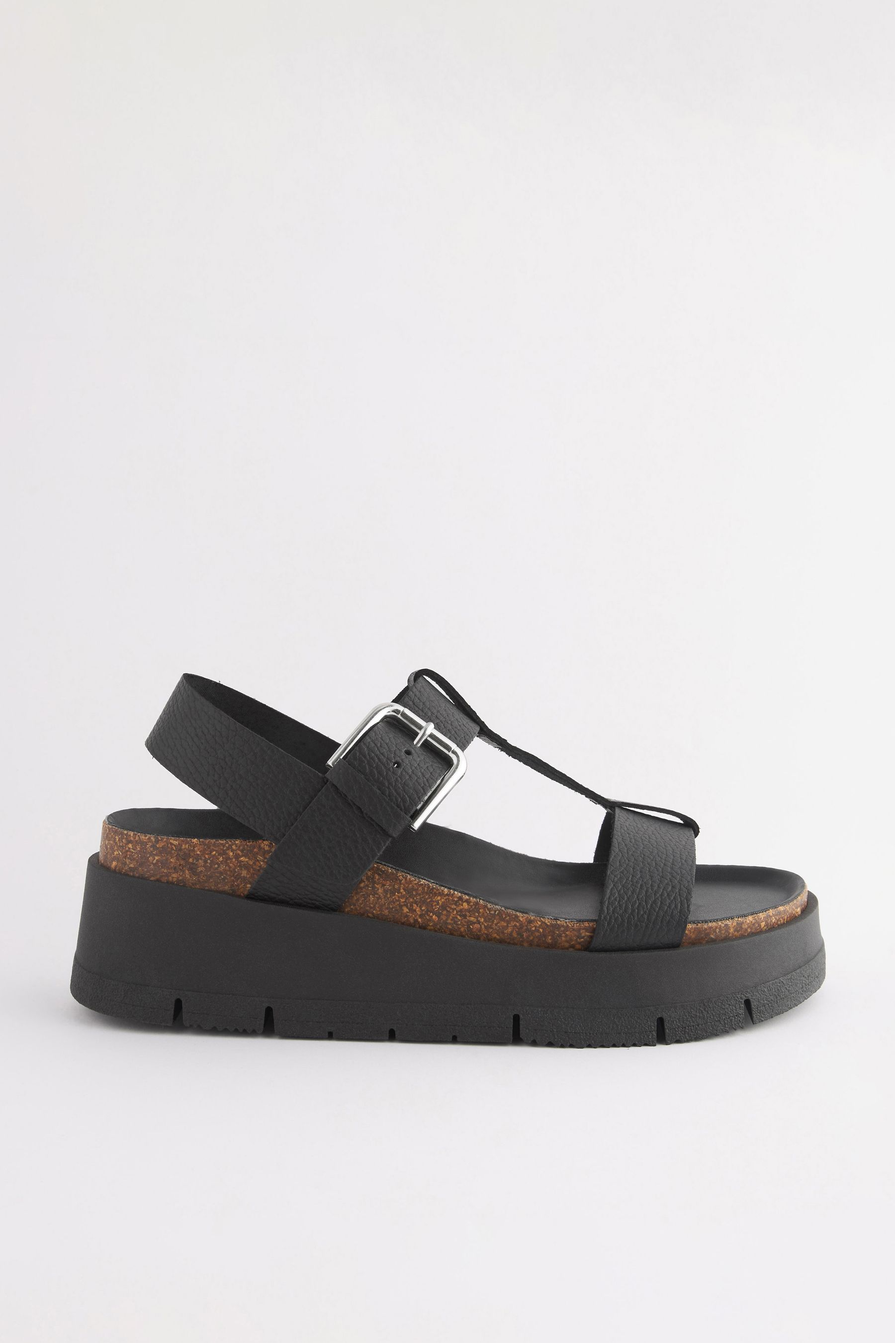 Buy Black Forever Comfort® Leather T-Bar Flatform Sandals from the Next ...