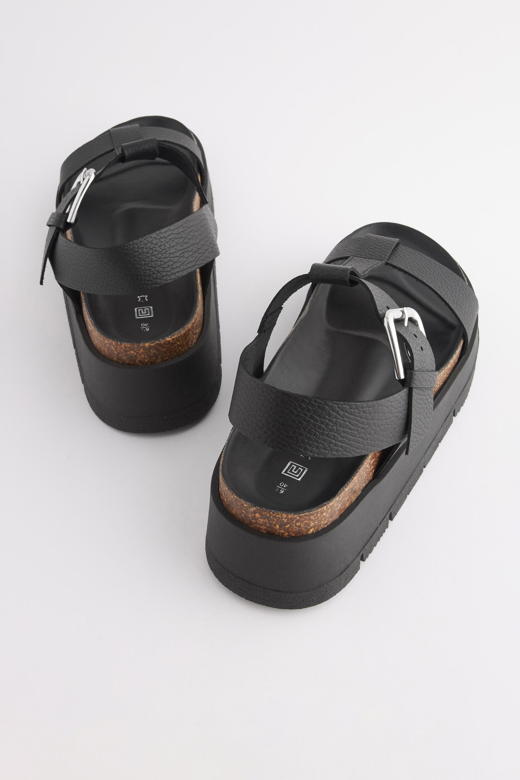 Buy Black Forever Comfort® Leather T-Bar Flatform Sandals from the Next ...