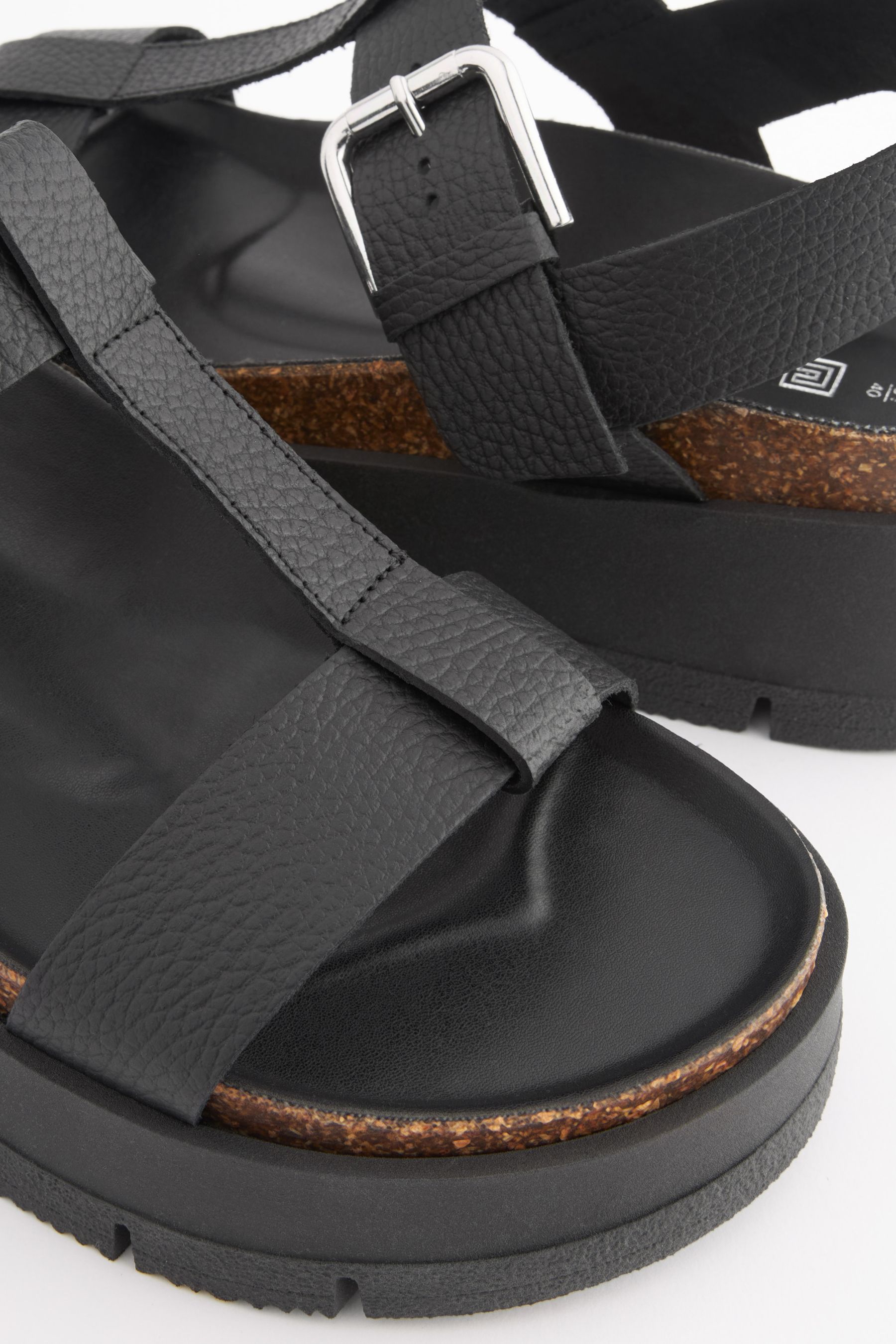 Buy Black Forever Comfort® Leather T-Bar Flatform Sandals from the Next ...