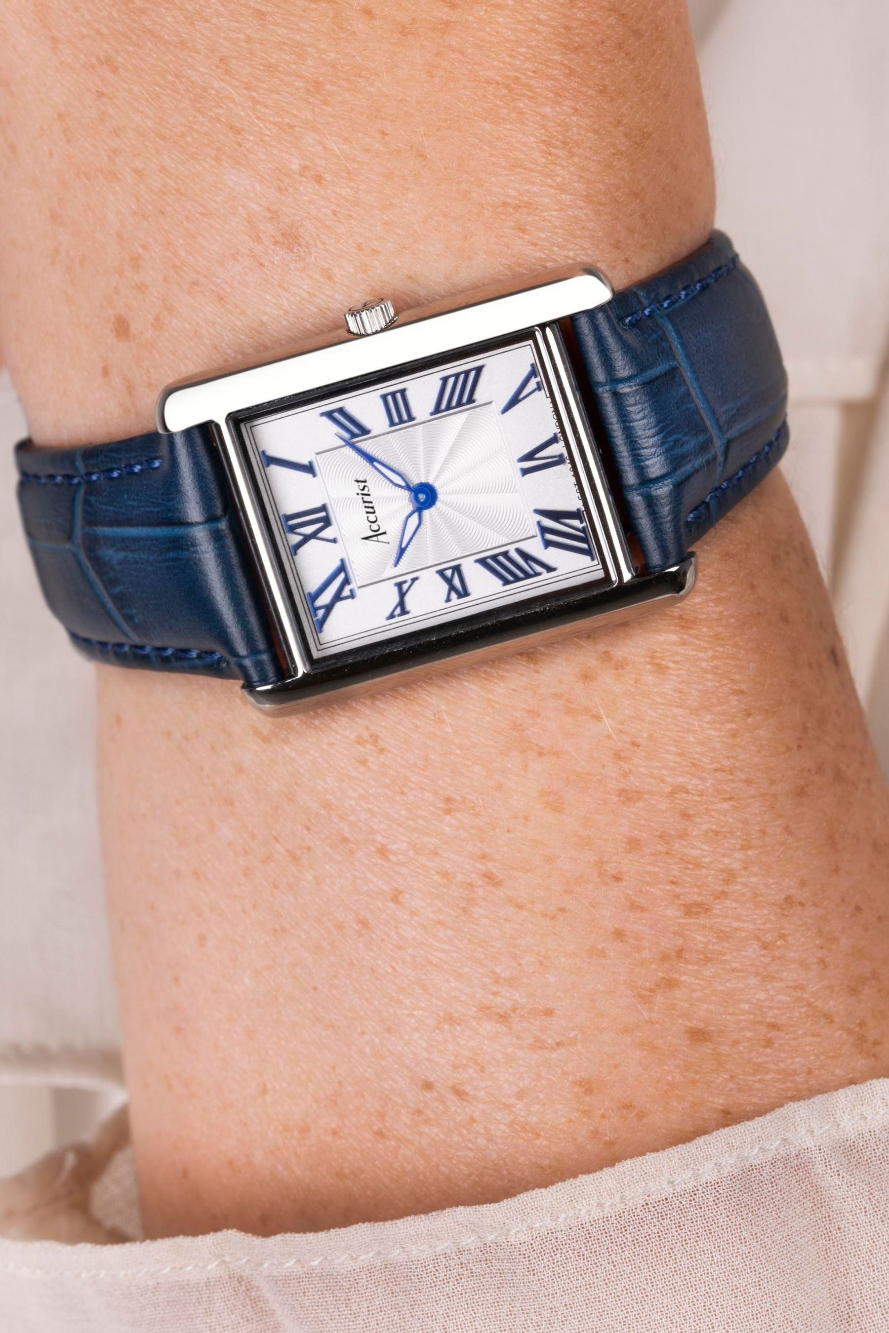 Buy Accurist Womens Blue Rectangle Leather Strap Analogue Watch from ...