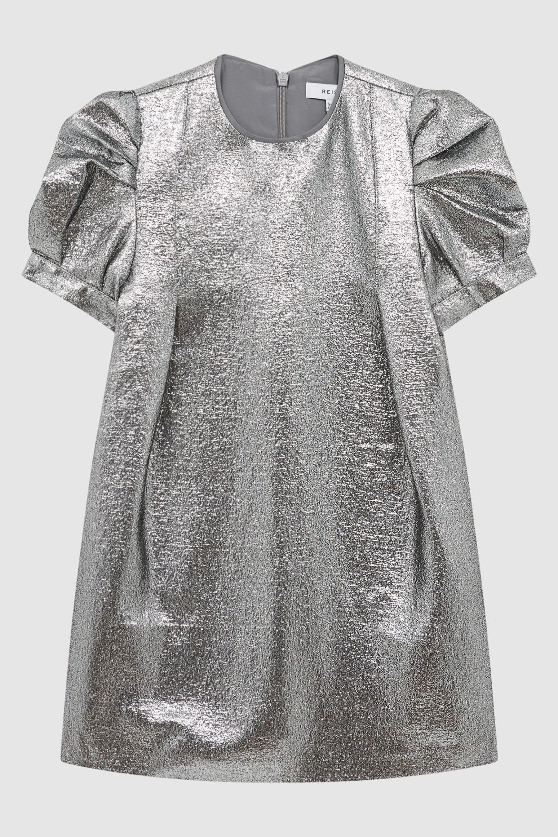 Buy Reiss Silver Ellie Senior Metallic Shoulder Detail Dress from the ...