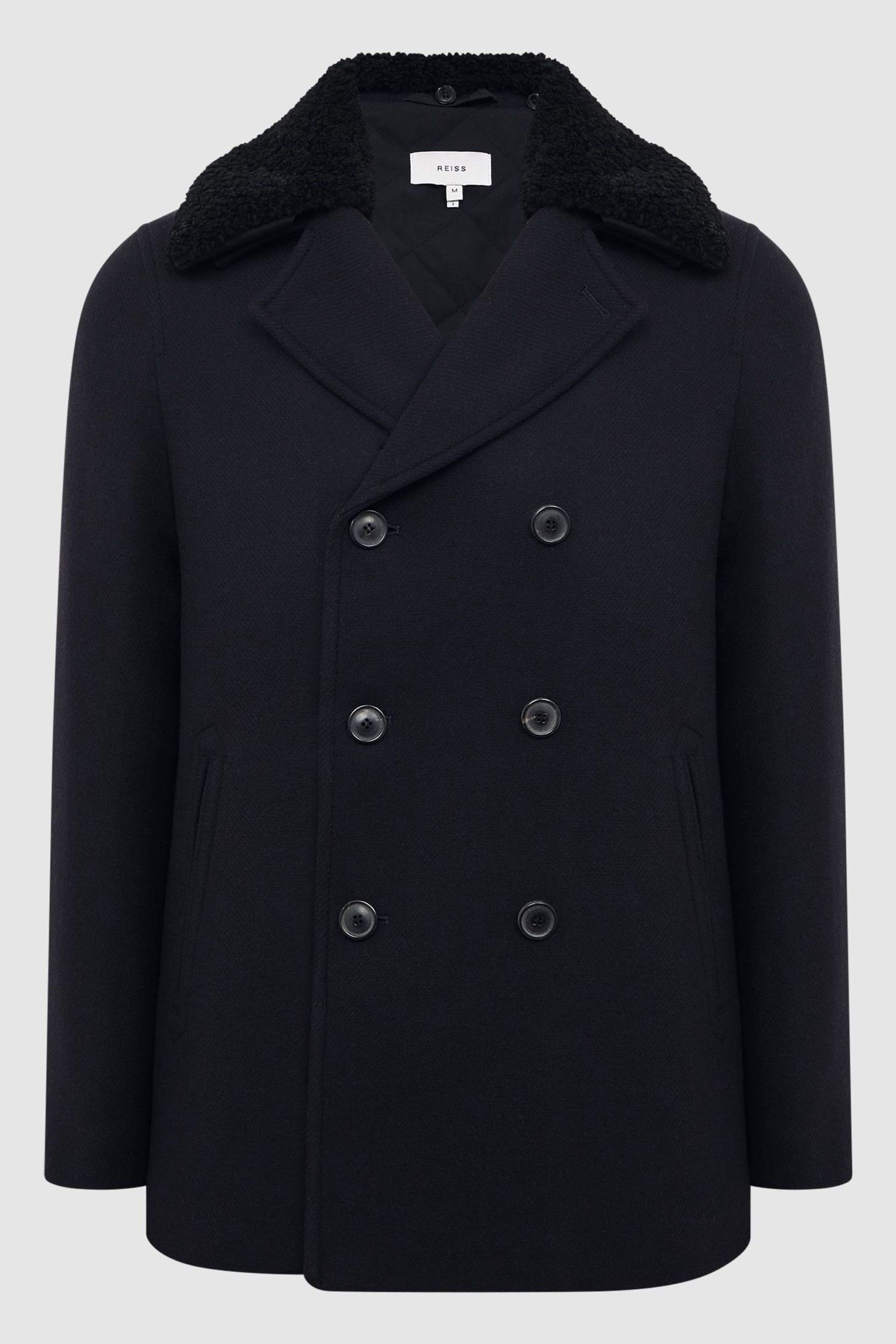 Buy Reiss Navy Wind Shearling Mid Length Pea Coat from the Next UK ...