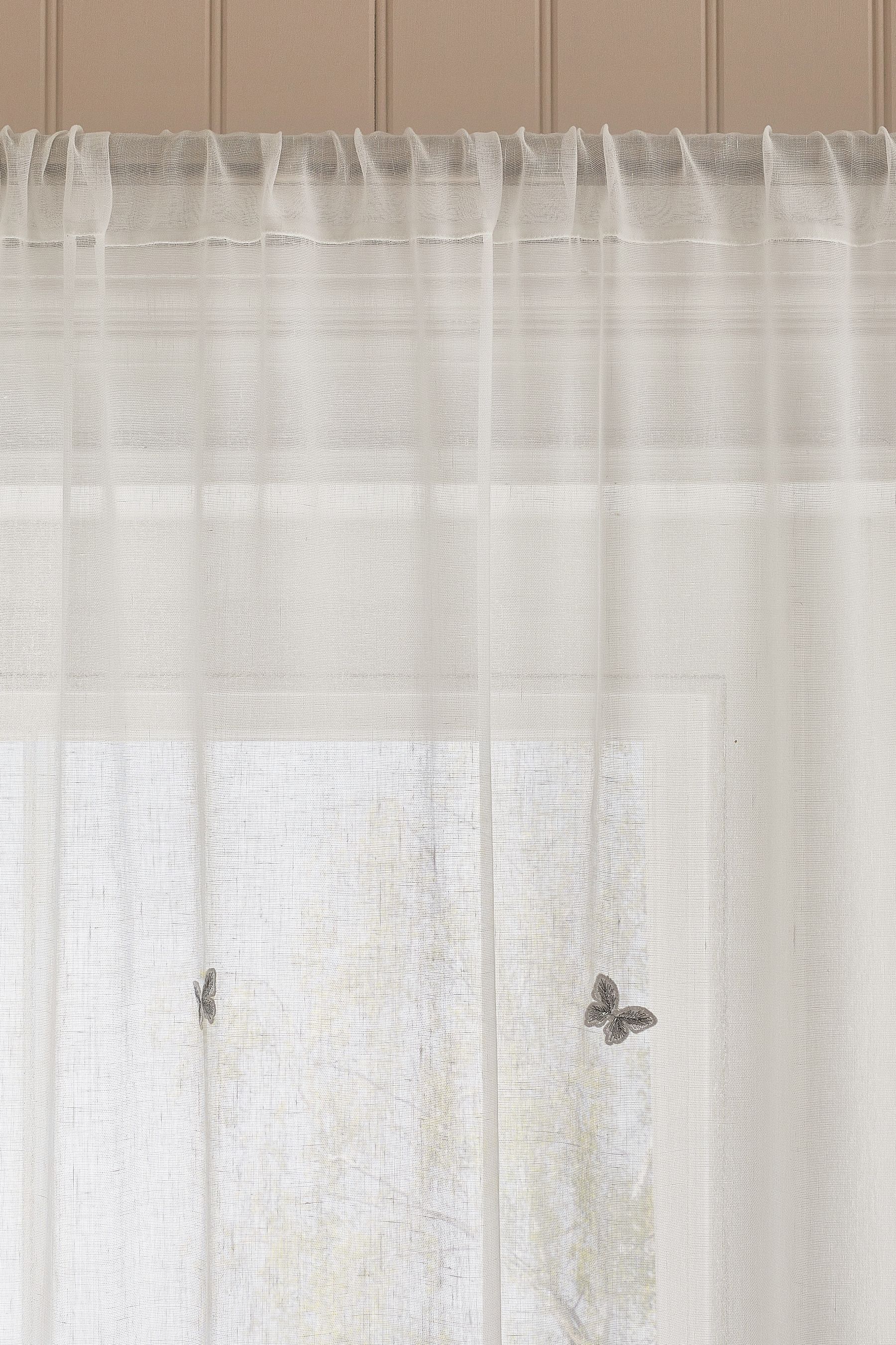 Buy White Butterfly Embroidered Slot Top Unlined Sheer Panel Voile ...