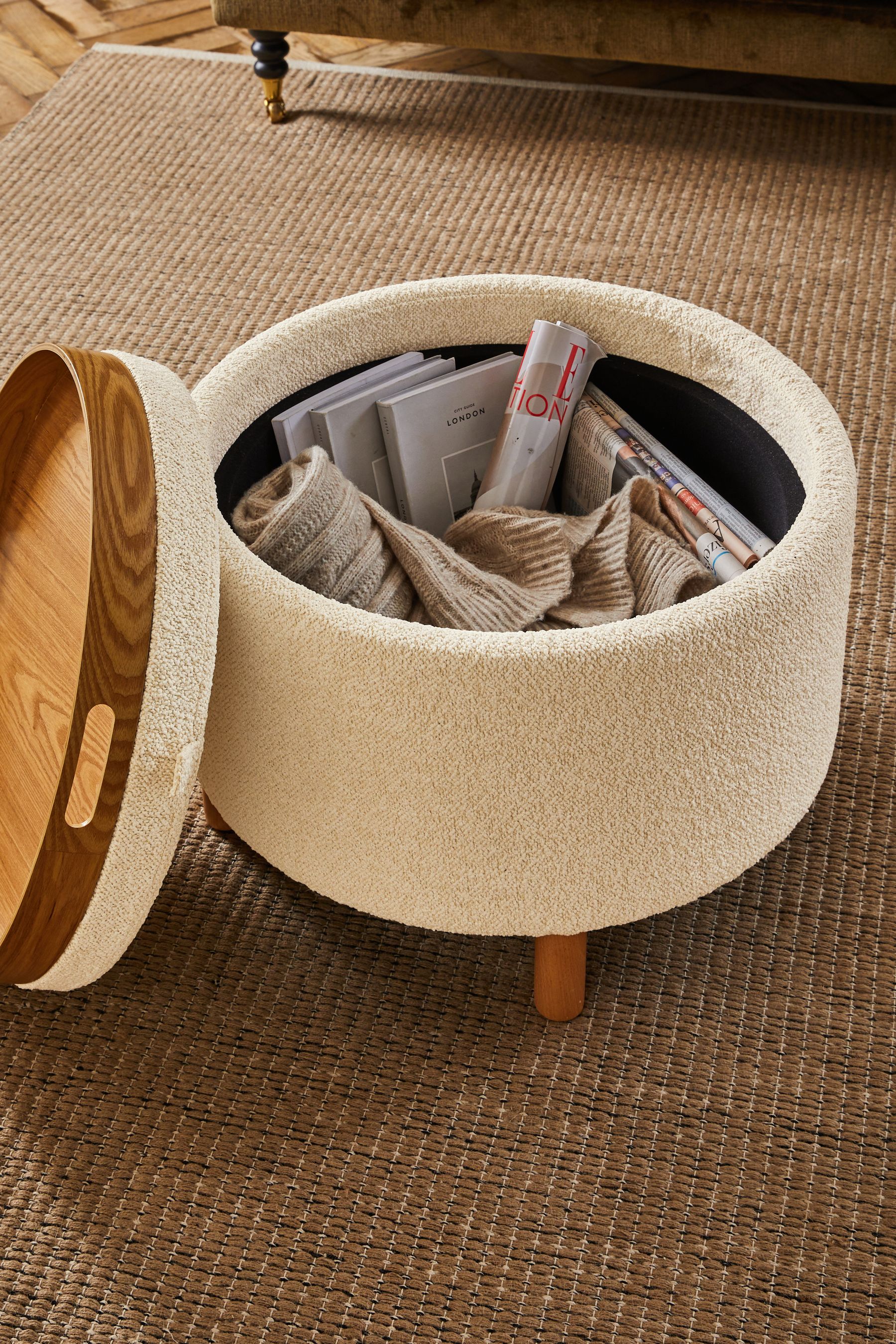 Buy Casual Boucle Oyster Natural Ashton Storage Stool from the Next UK ...