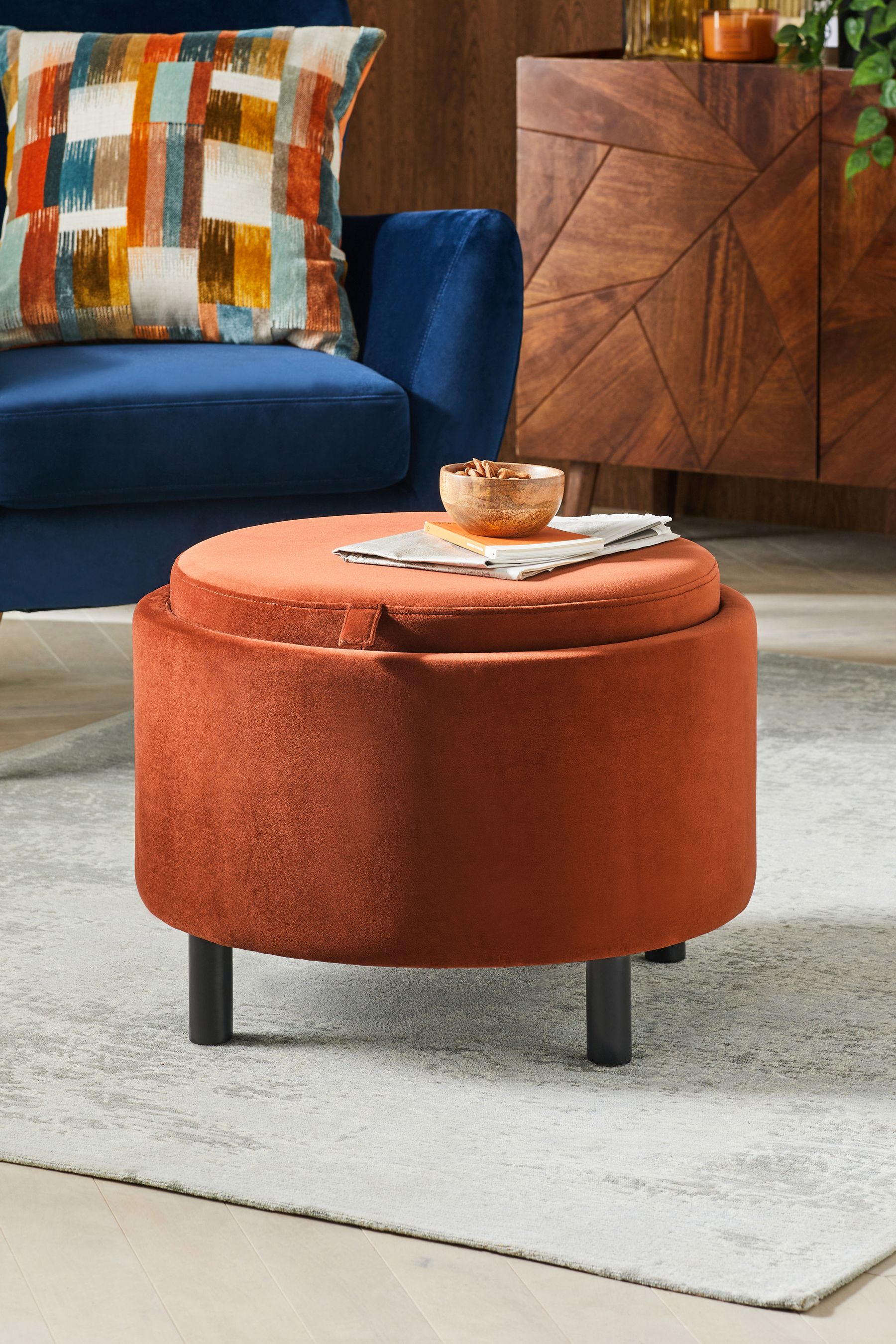 Buy Soft Velvet Rust Brown Ashton Storage Stool from the Next UK online ...