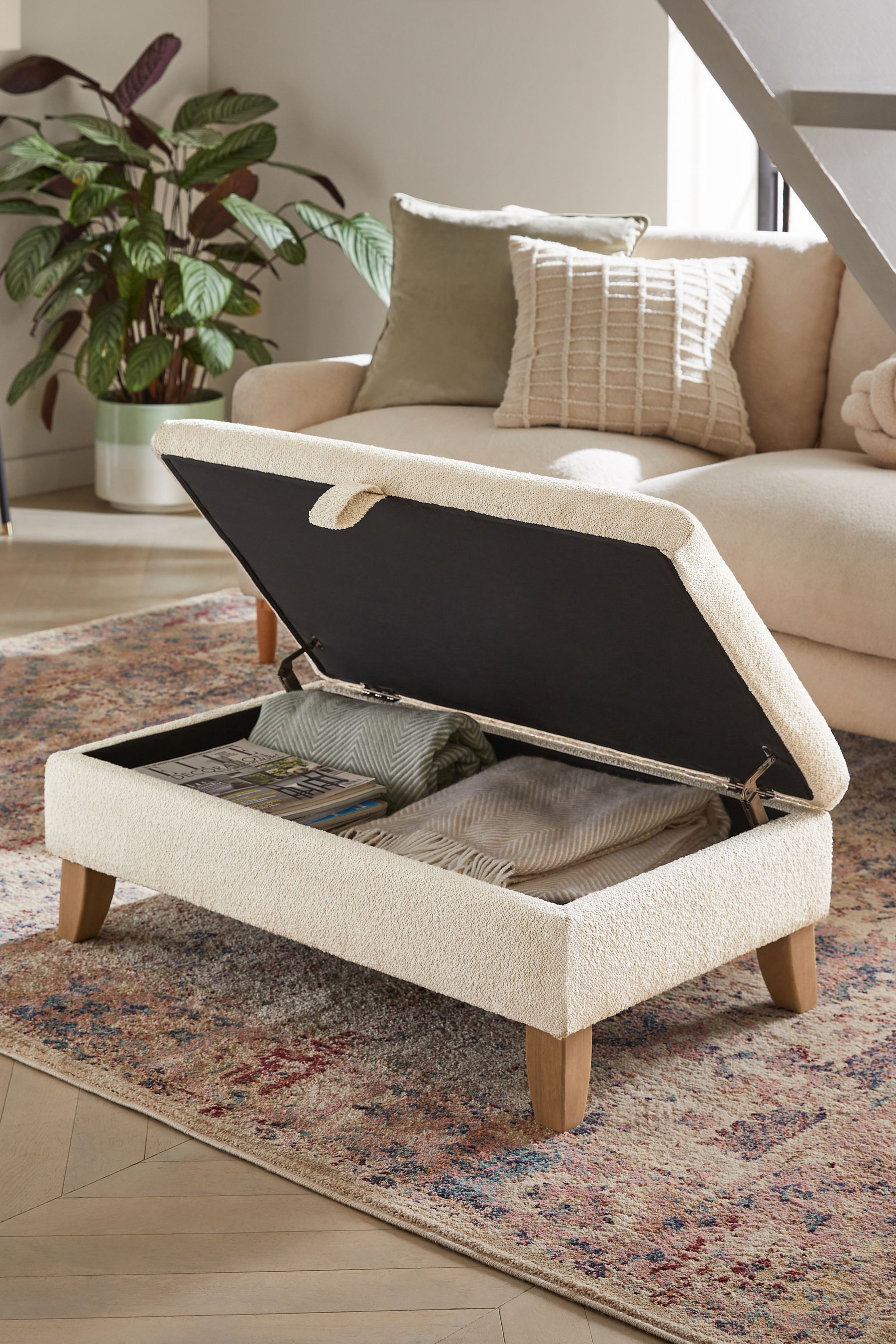 Buy Casual Bouclé Oyster Natural Albury Medium with Storage Footstool ...