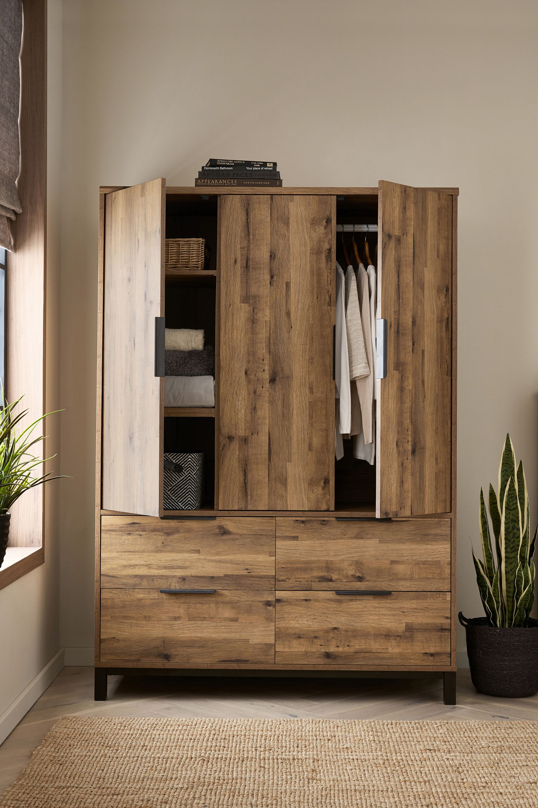 Buy Dark Bronx Oak Effect Triple, 4 Drawers Wardrobe from the Next UK ...