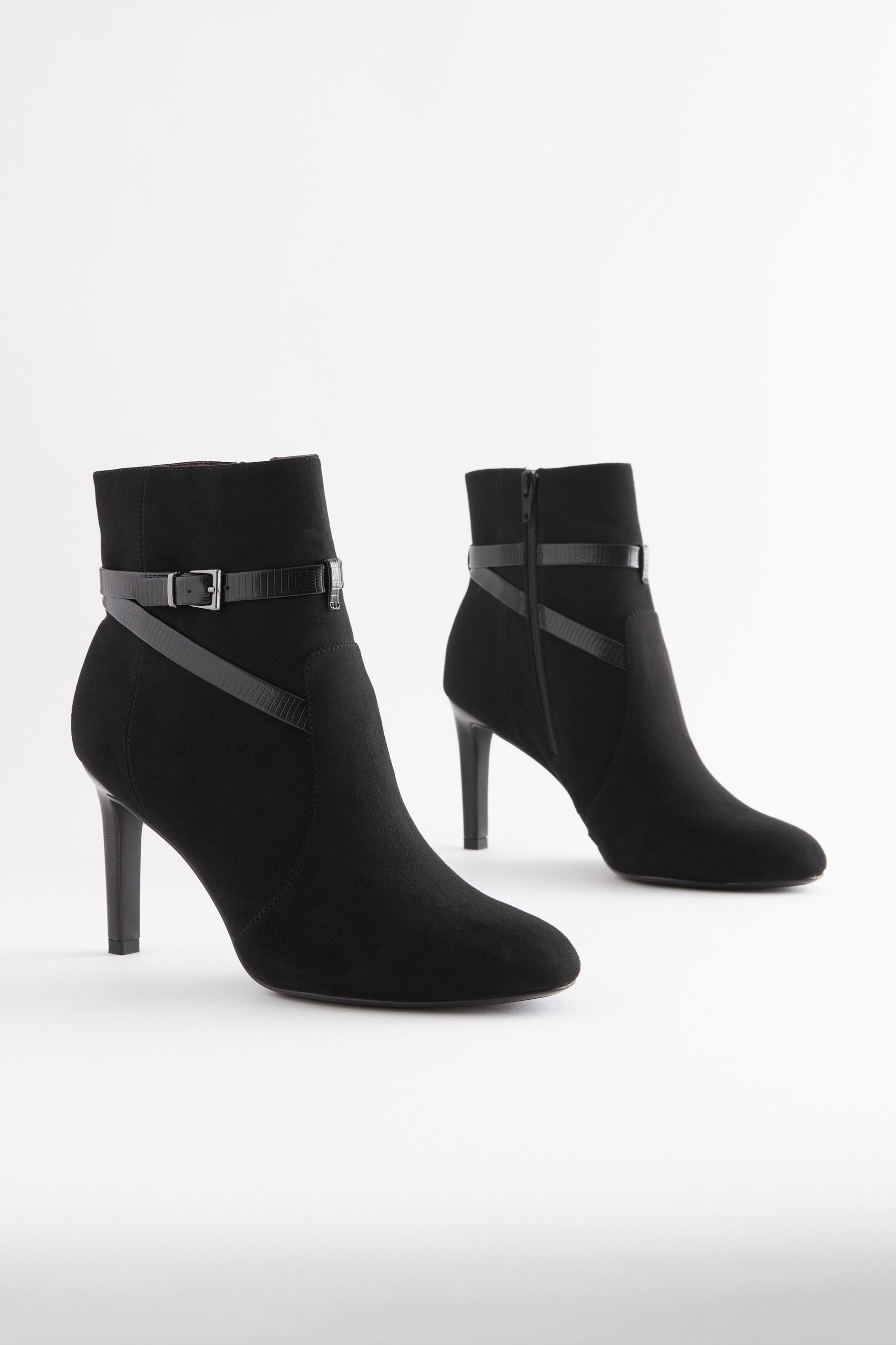 Buy Black Extra Wide Fit Forever Comfort® Buckle Detail Heeled Ankle ...