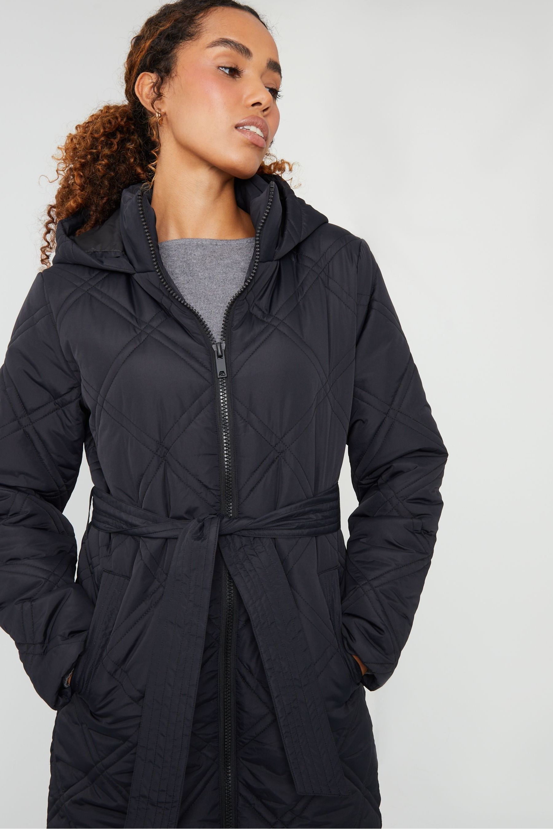 Buy Threadbare Black Belted Diamond Quilted Padded Coat from Next Ireland