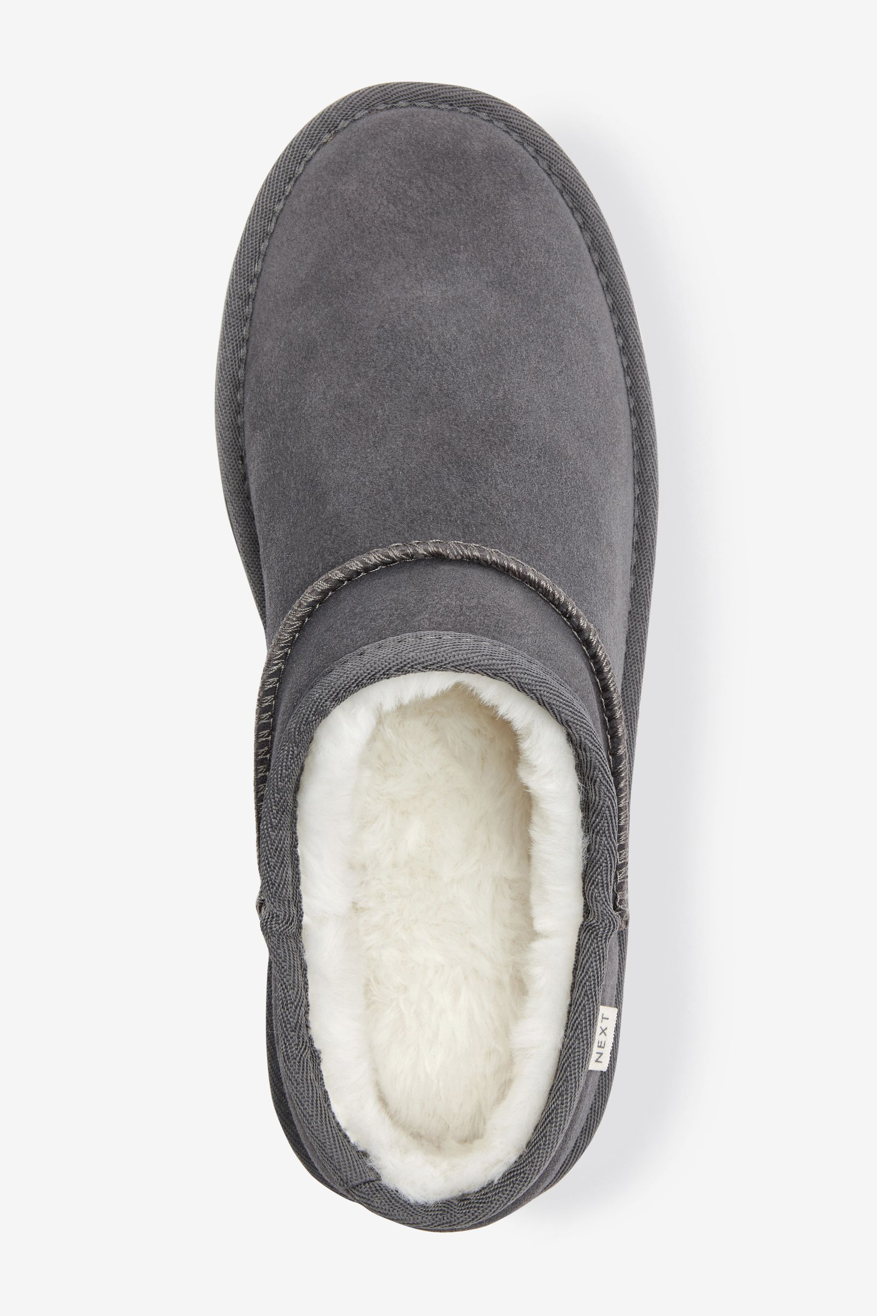 Buy Grey Suede Faux Fur Lined Shoot Slippers from the Next UK online shop