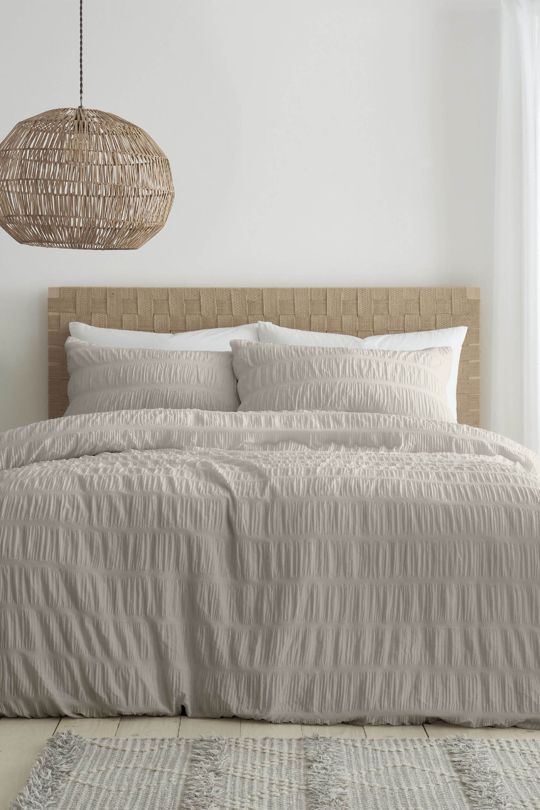 Buy Catherine Lansfield Natural Seersucker Easy Care Duvet Cover Set ...