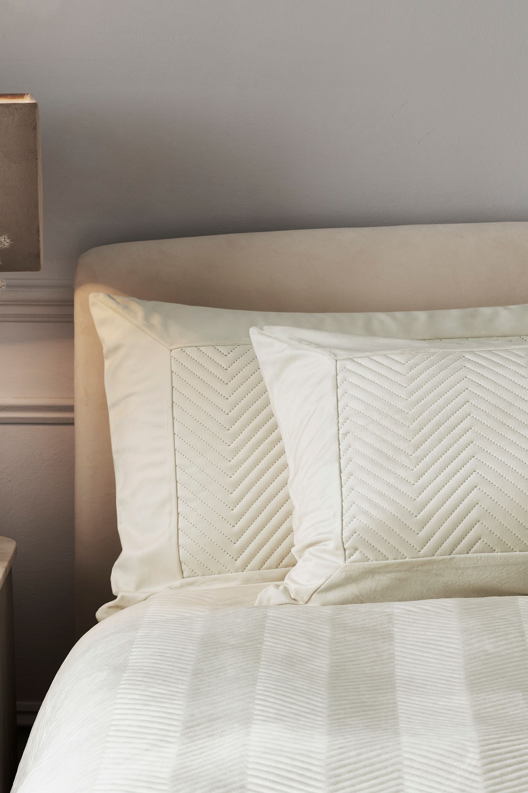 Buy Natural Madison Quilted Velvet Duvet Cover and Pillowcase Set from ...