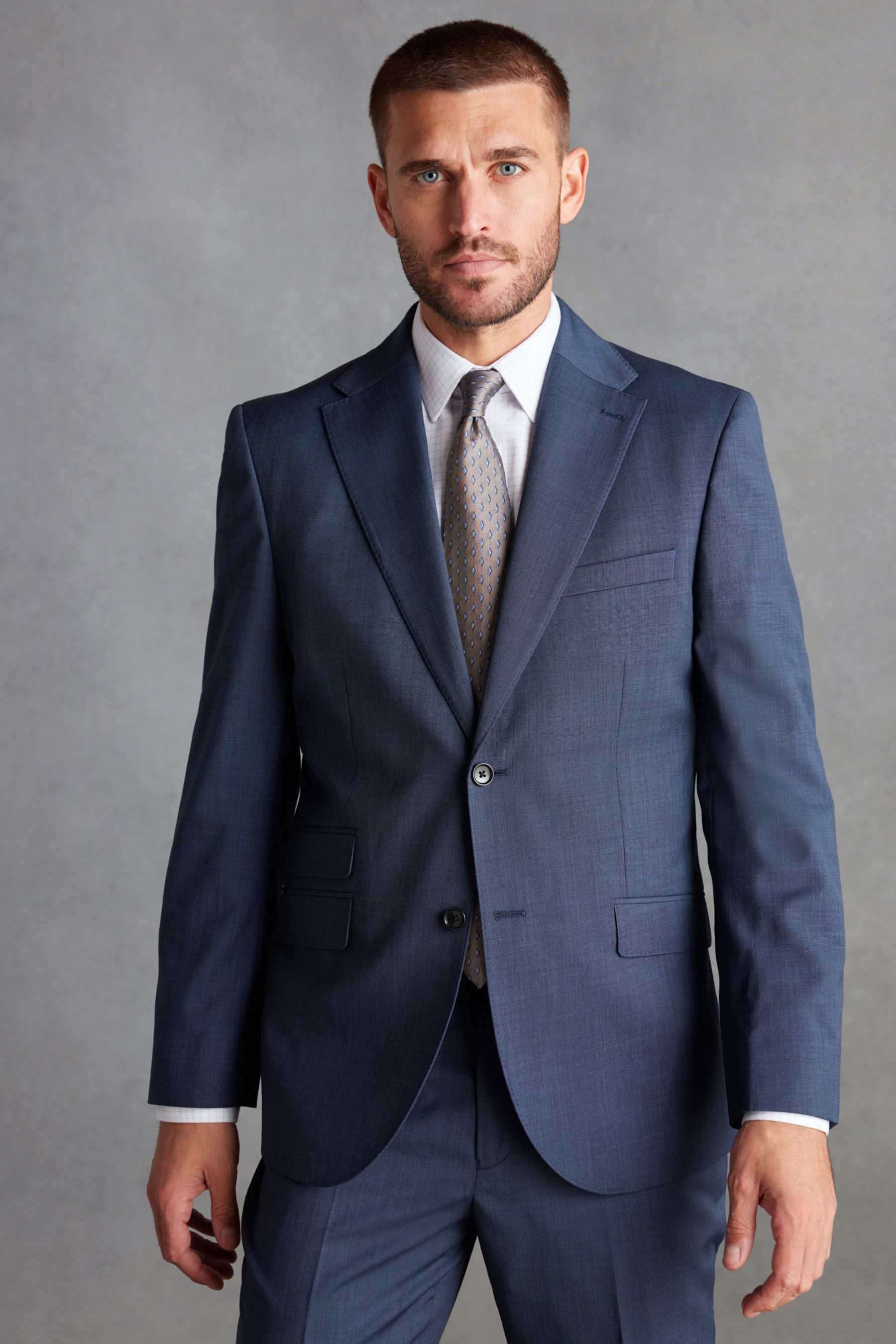 Buy Blue Tailored Fit Signature 100% wool Textured Suit Jacket from the ...