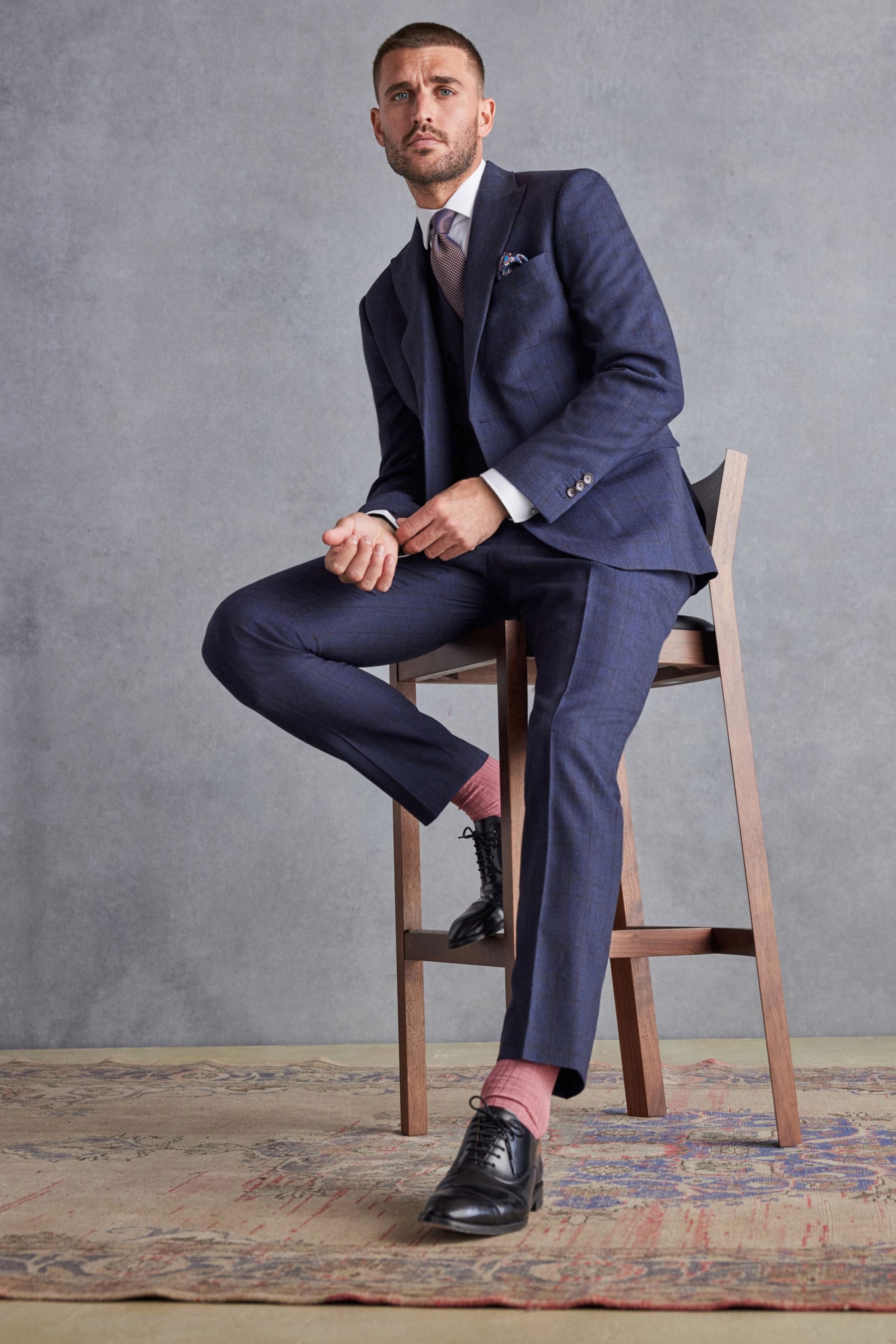 Buy Navy Signature Italian Fabric Check Suit: Jacket from the Next UK ...