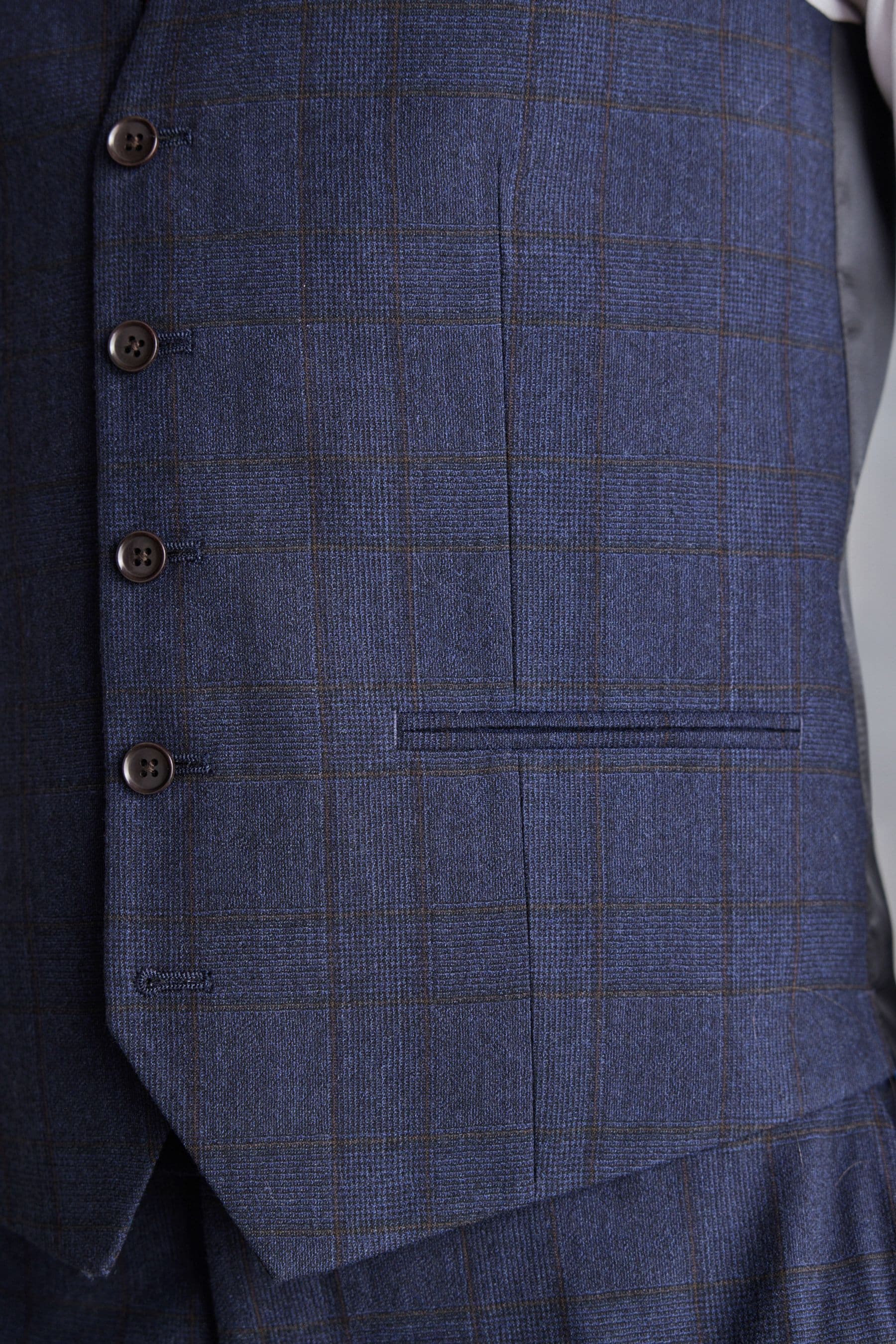 Buy Navy Blue Signature Italian Fabric Check Suit Waistcoat from the ...