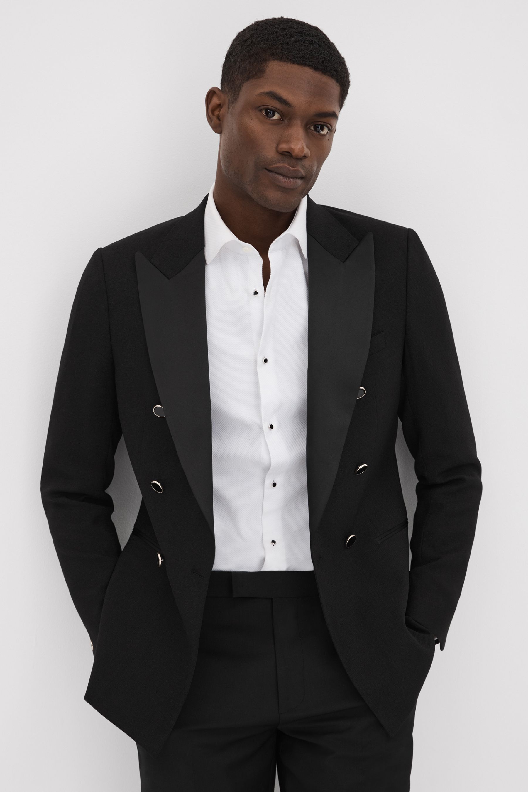 Reiss Black Slim Fit Double Breasted Tuxedo Jacket | ModeSens