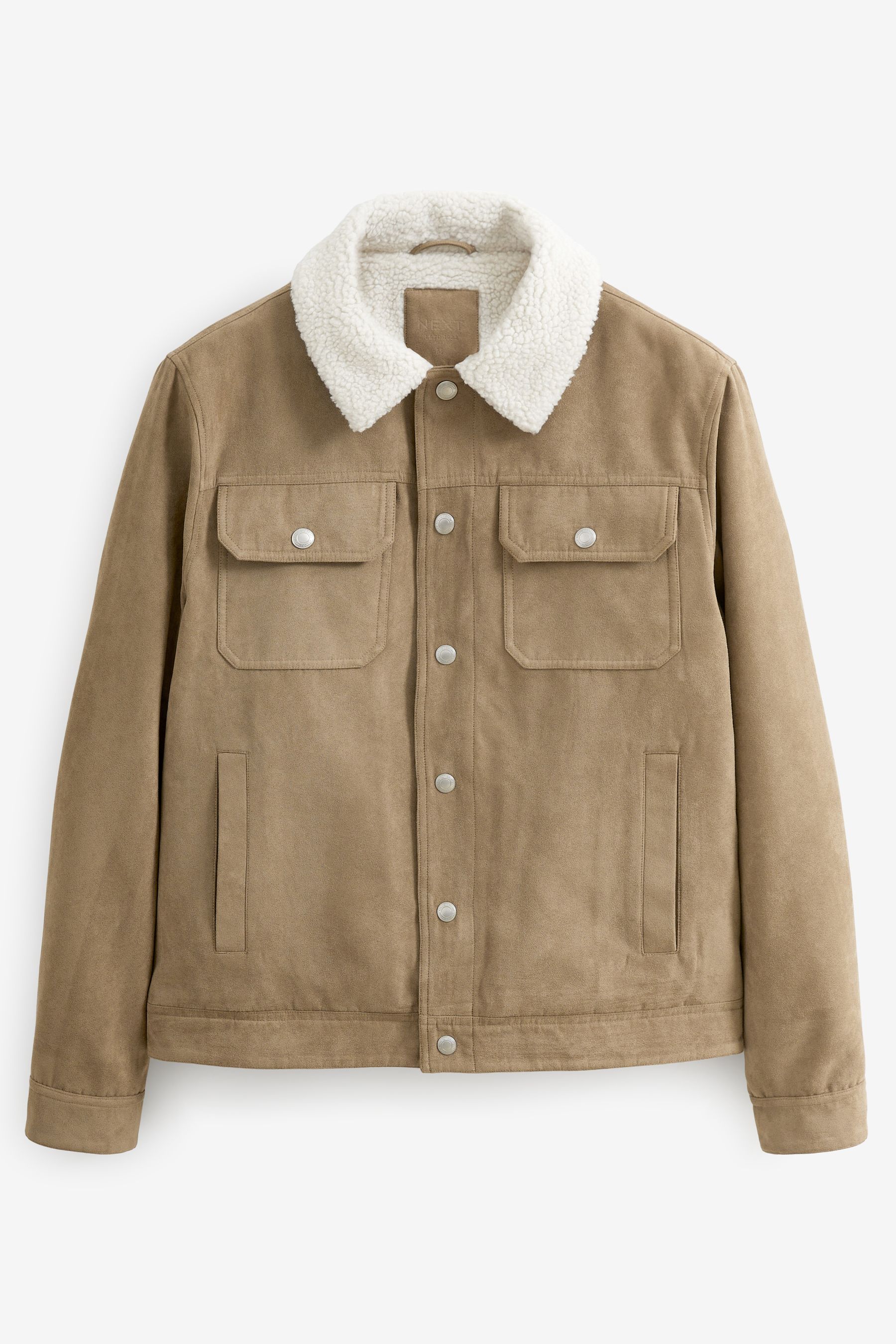 Buy Stone Faux Suede Borg Collared Trucker Jacket from Next Qatar