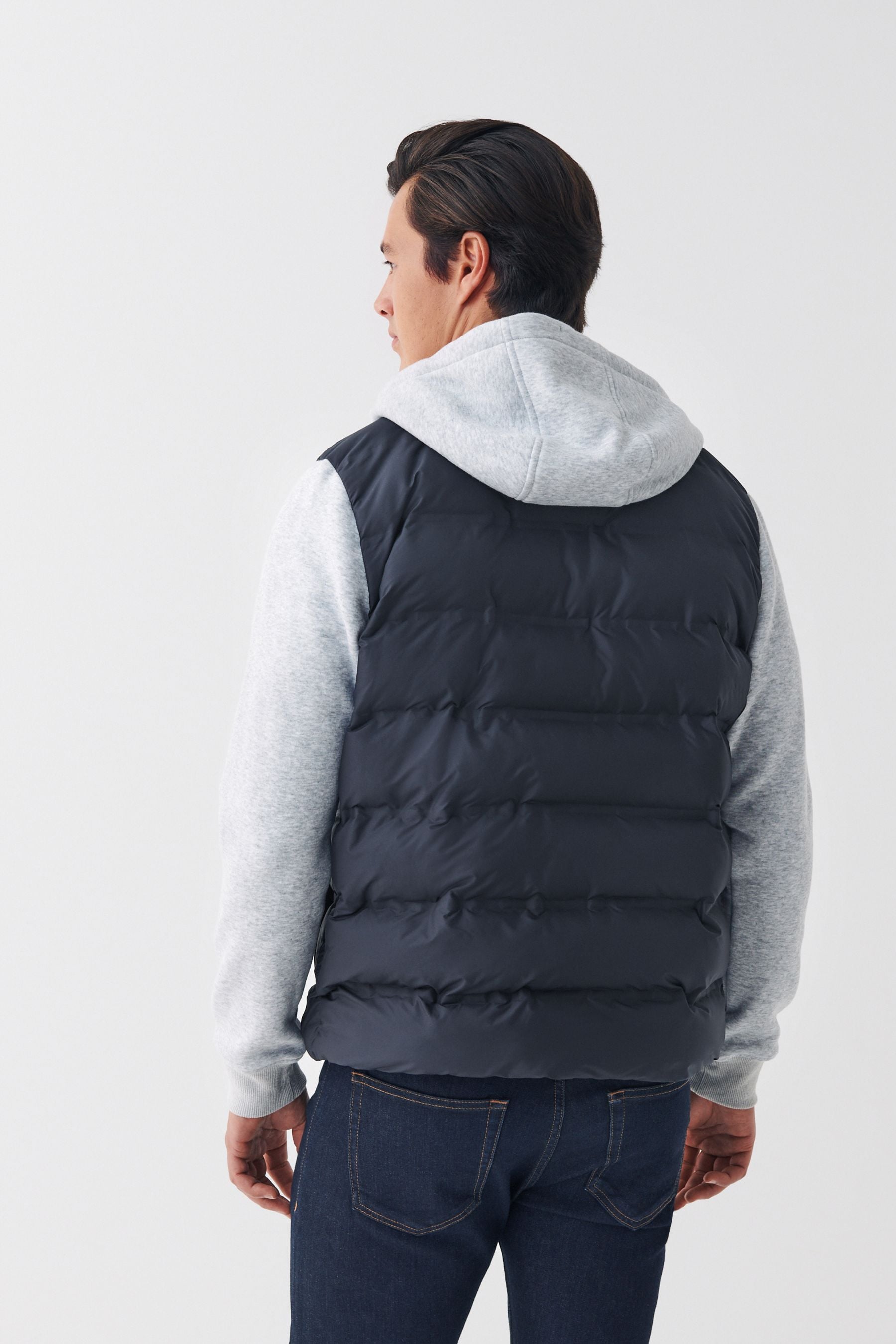 Buy Navy Blue/Grey Jersey Sleeve Puffer Jacket from Next Ireland