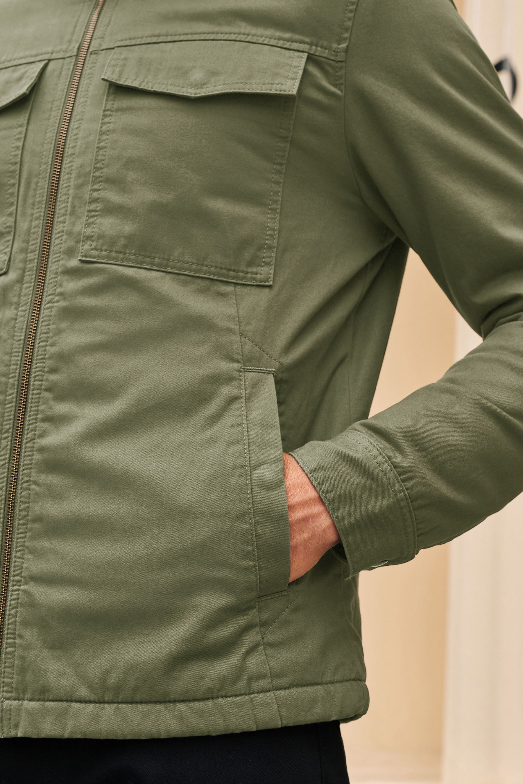 Buy Khaki Green Borg Lined Shacket from Next Ireland