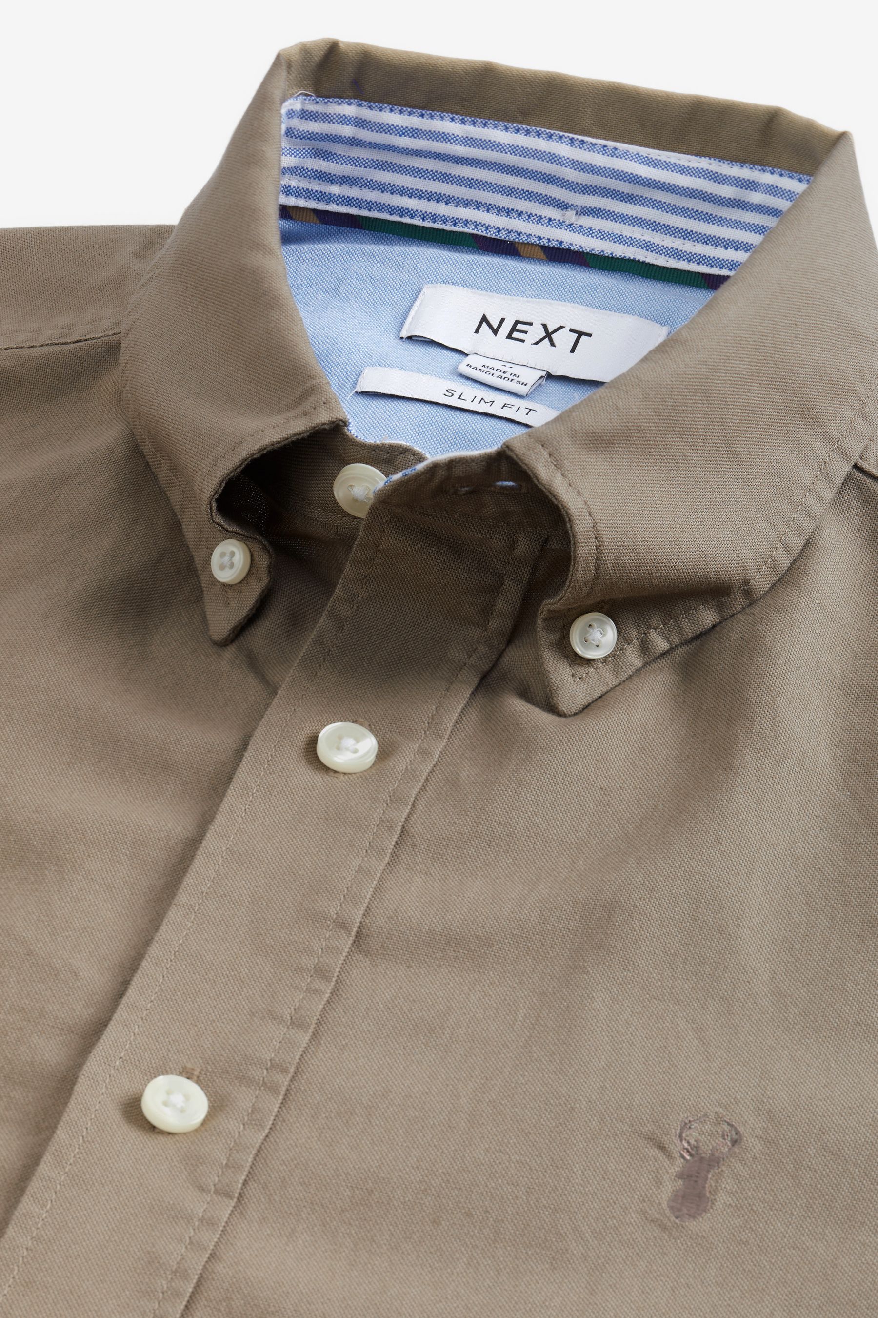 Buy Stone Neutral Slim Fit Long Sleeve Oxford Shirt from the Next UK ...