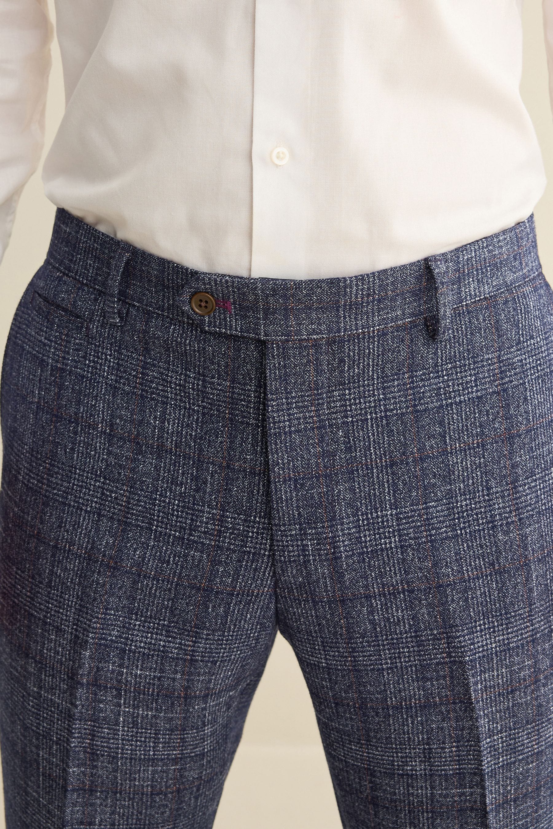 Buy Navy Slim Fit Trimmed Check Suit: Trousers from the Next UK online shop