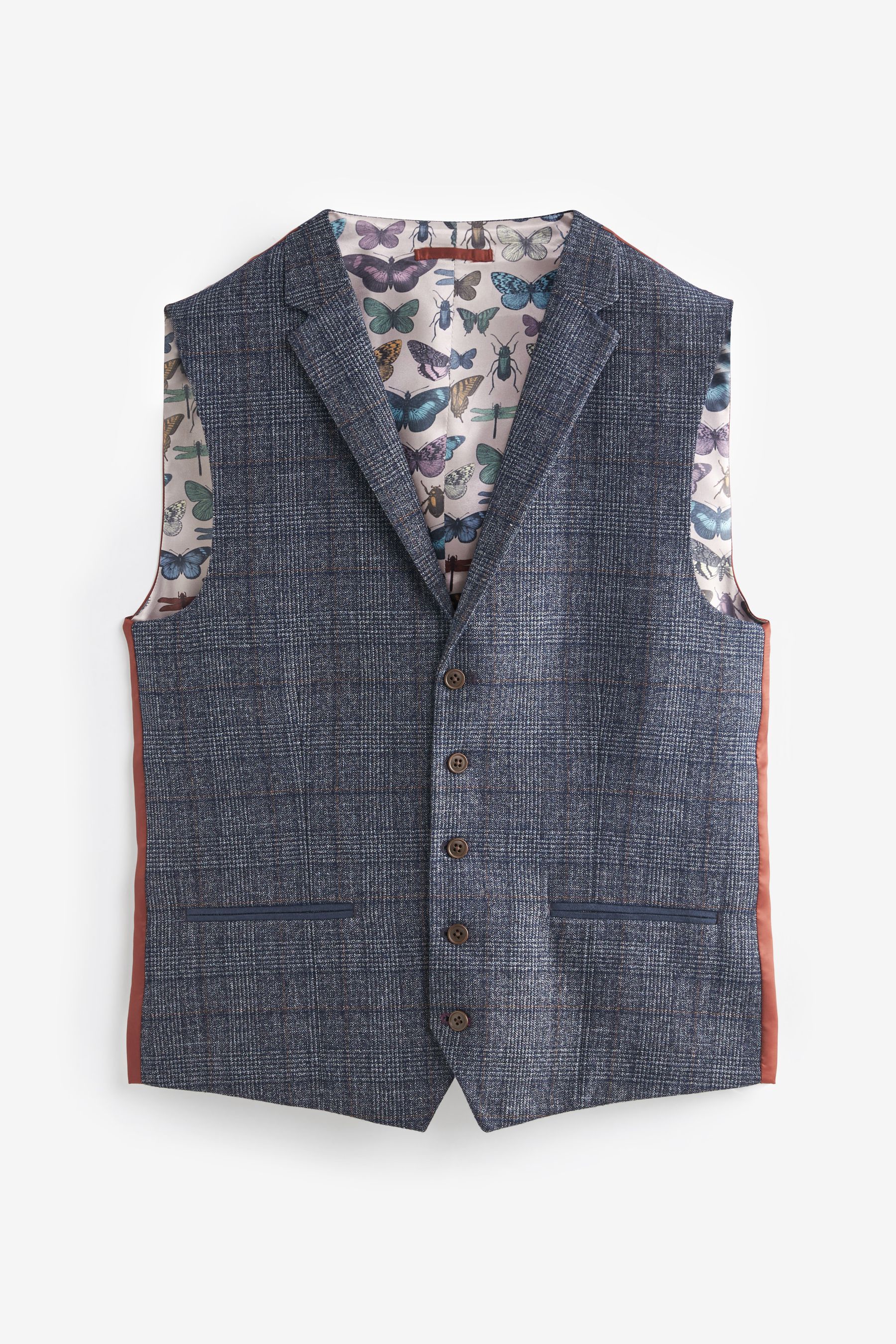 Buy Navy Blue Slim Fit Trimmed Check Waistcoat from the Next UK online shop
