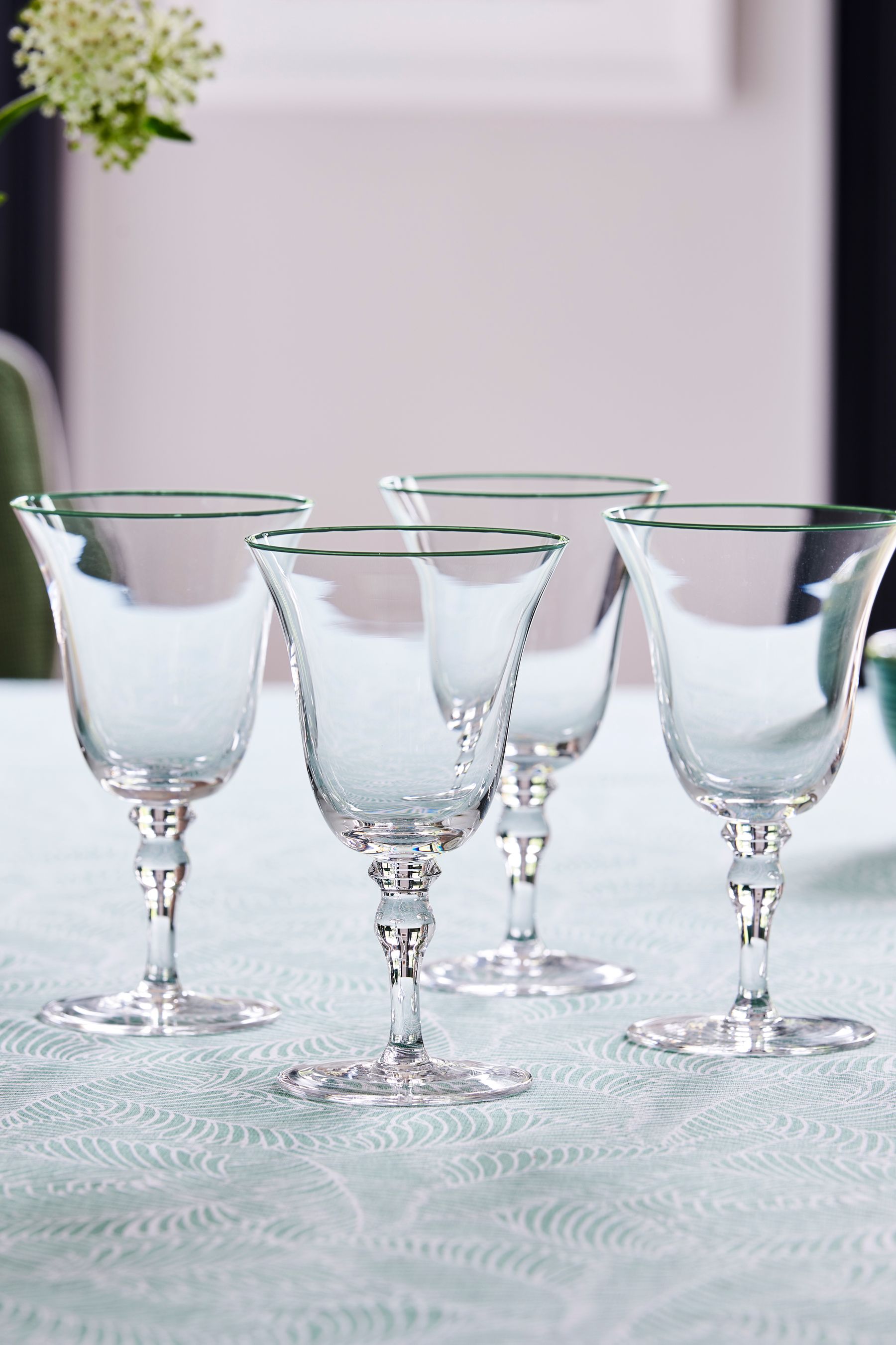 Buy Nina Campbell Set of 4 Clear with Green Rim Meadow Wine Glasses ...