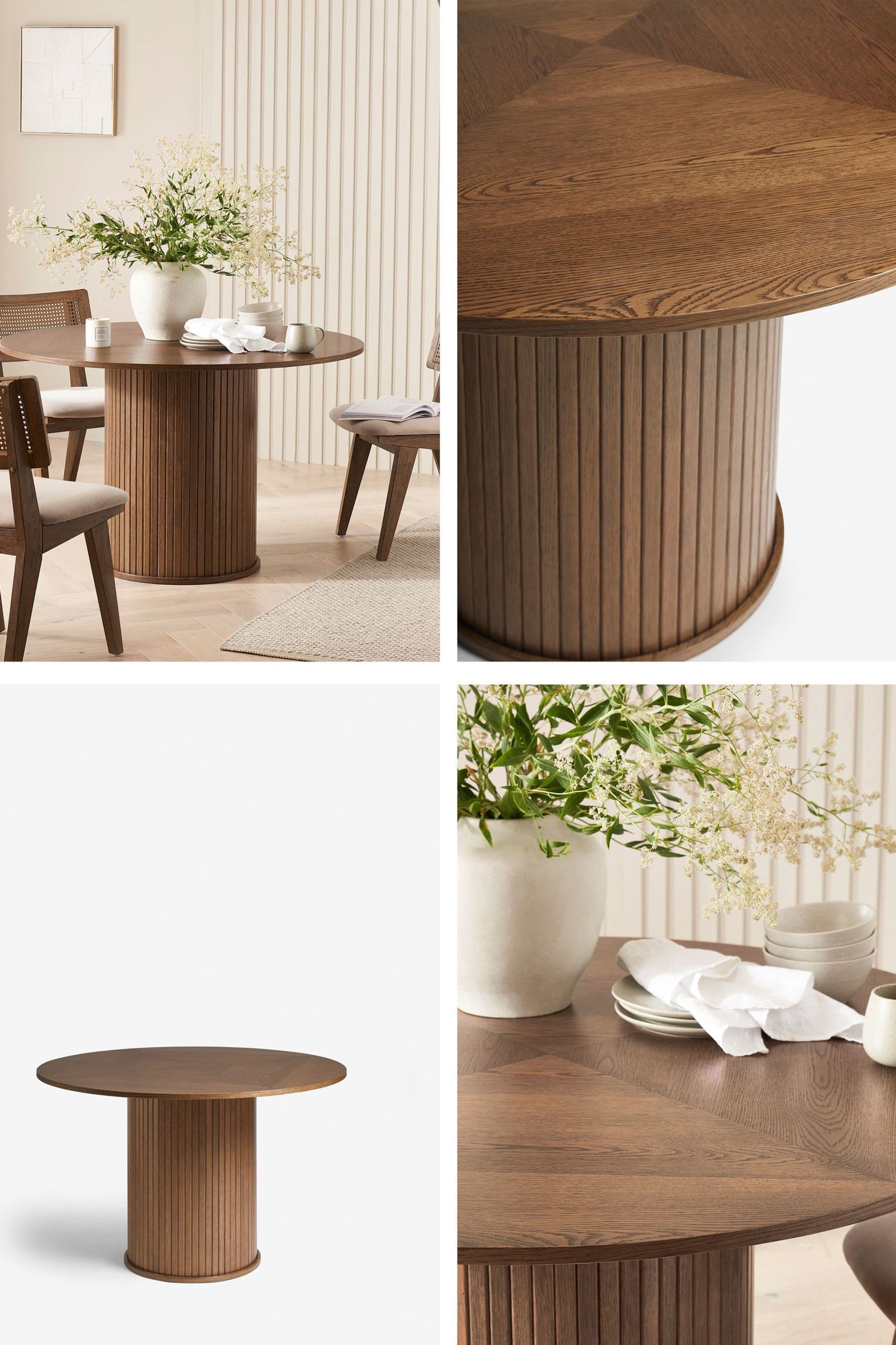 Buy Dark Natural Conway Round Round 4 Seater Oak Veneer Dining Table ...