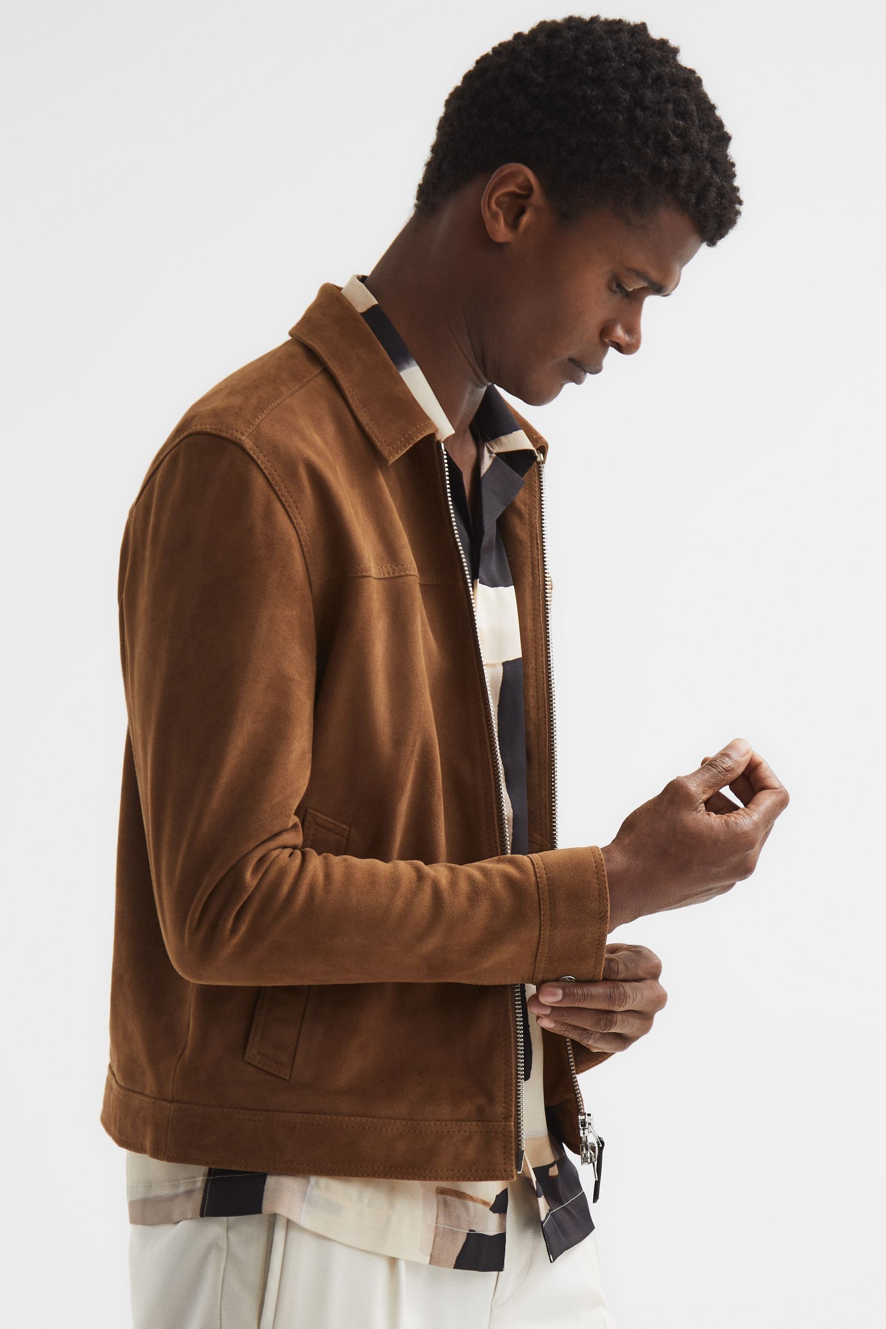 Buy Reiss Tobacco Riley Suede Zip-Through Jacket from the Next UK ...
