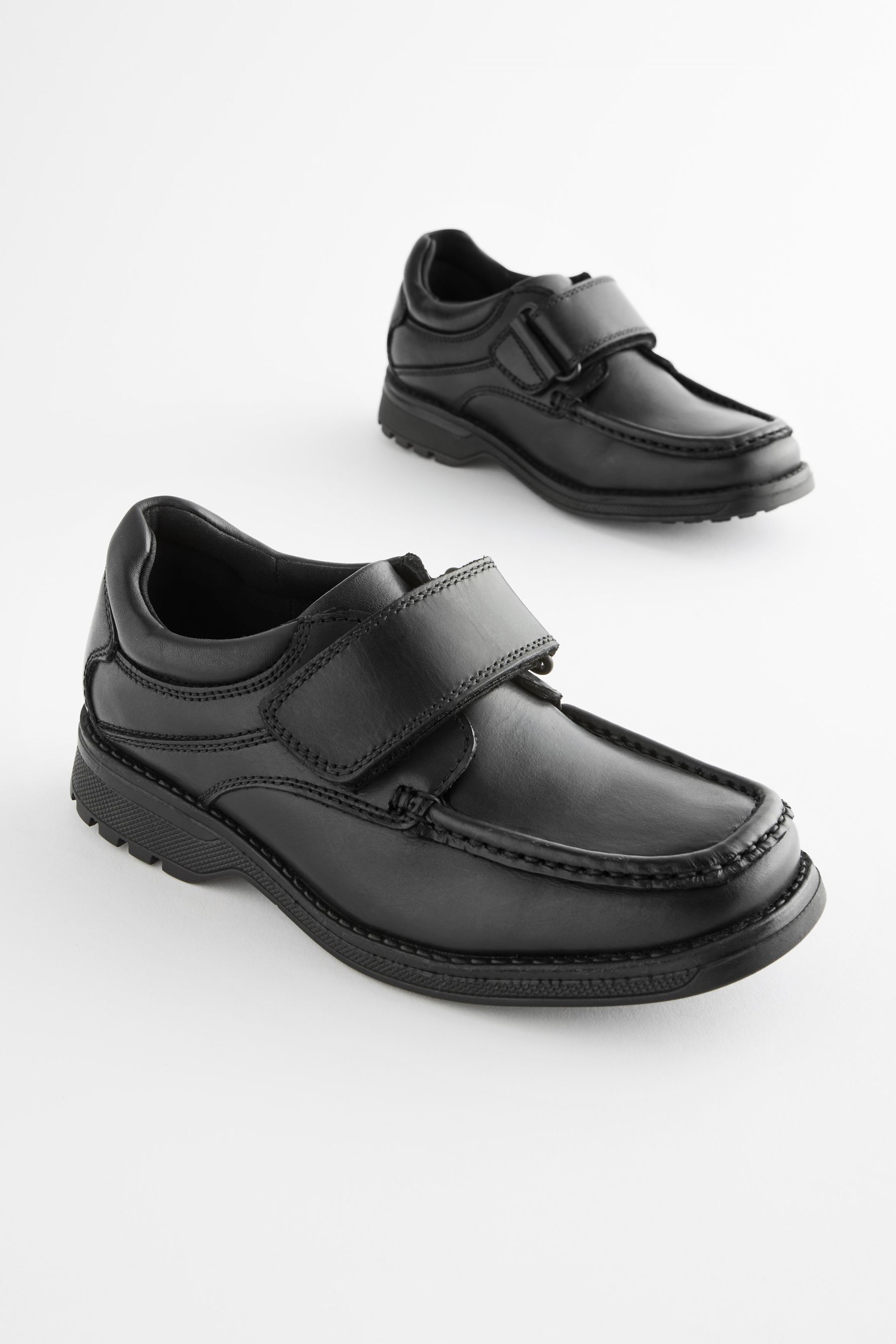 Buy Black Standard Fit (F) Leather Touch Fastening School Shoes from ...