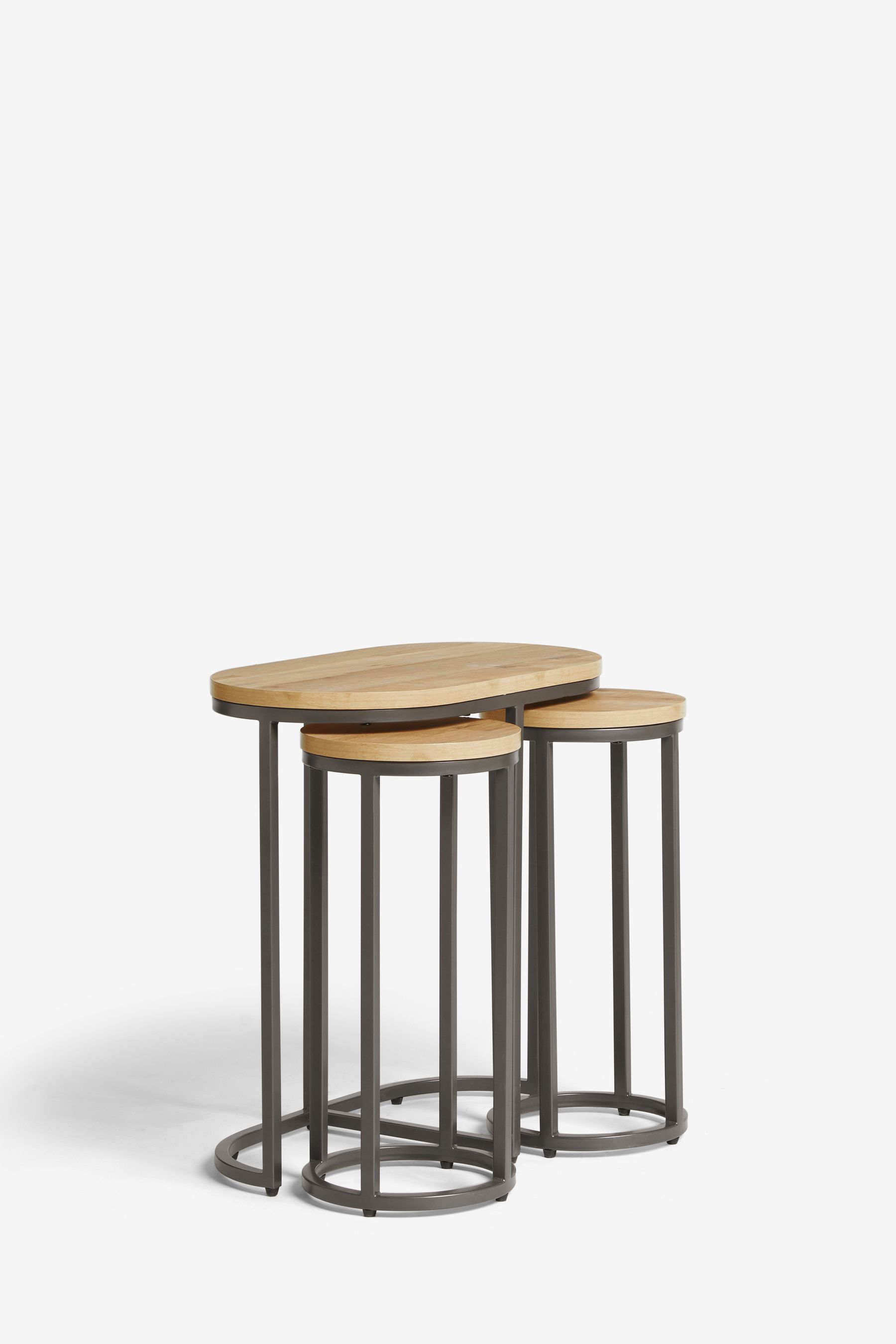 Buy Light Bronx Oak Effect Round Set of 3 Nest of Tables from the Next ...