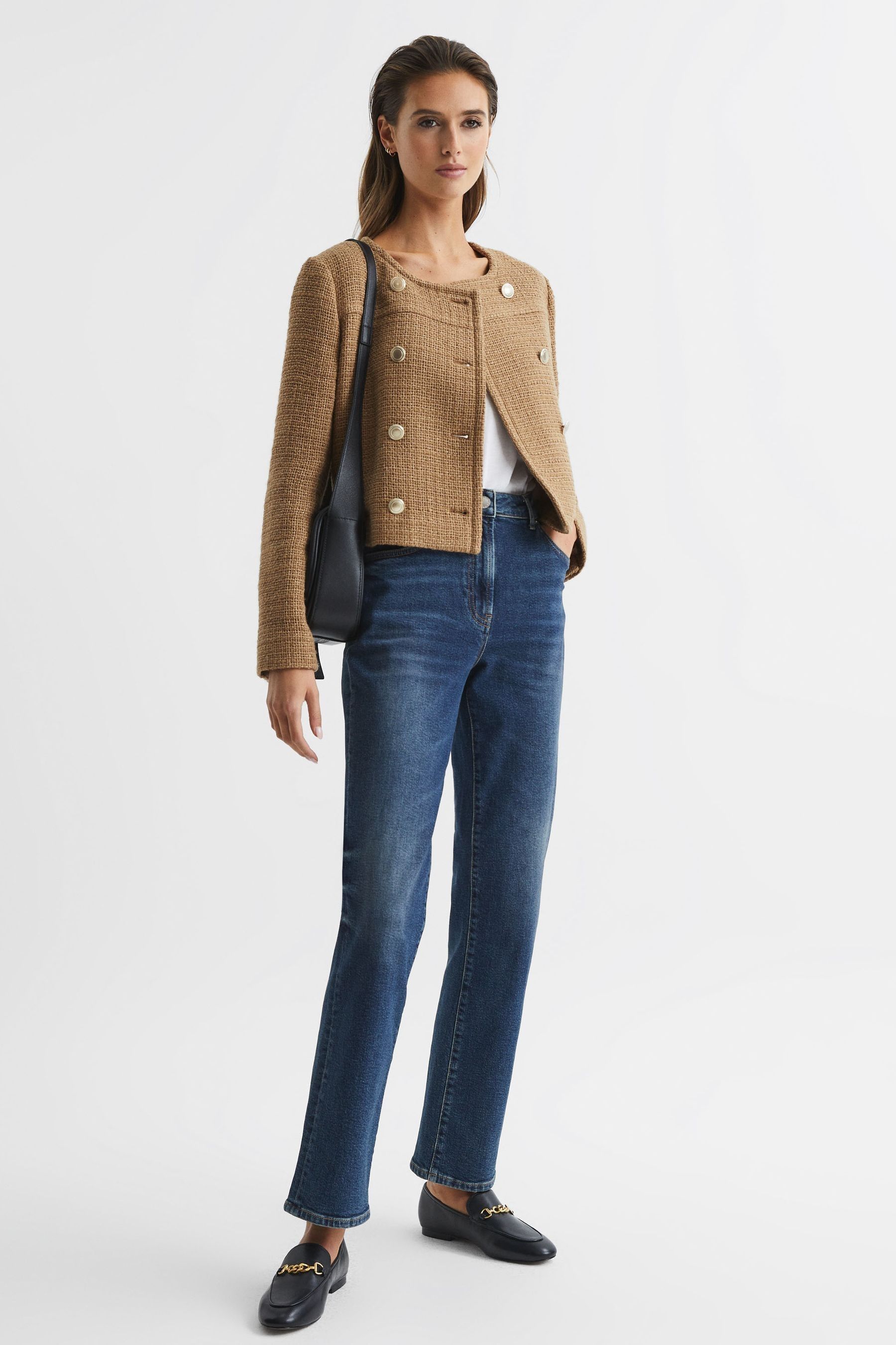 Buy Reiss Camel Esmie Cropped Double Breasted Jacket from the Next UK ...