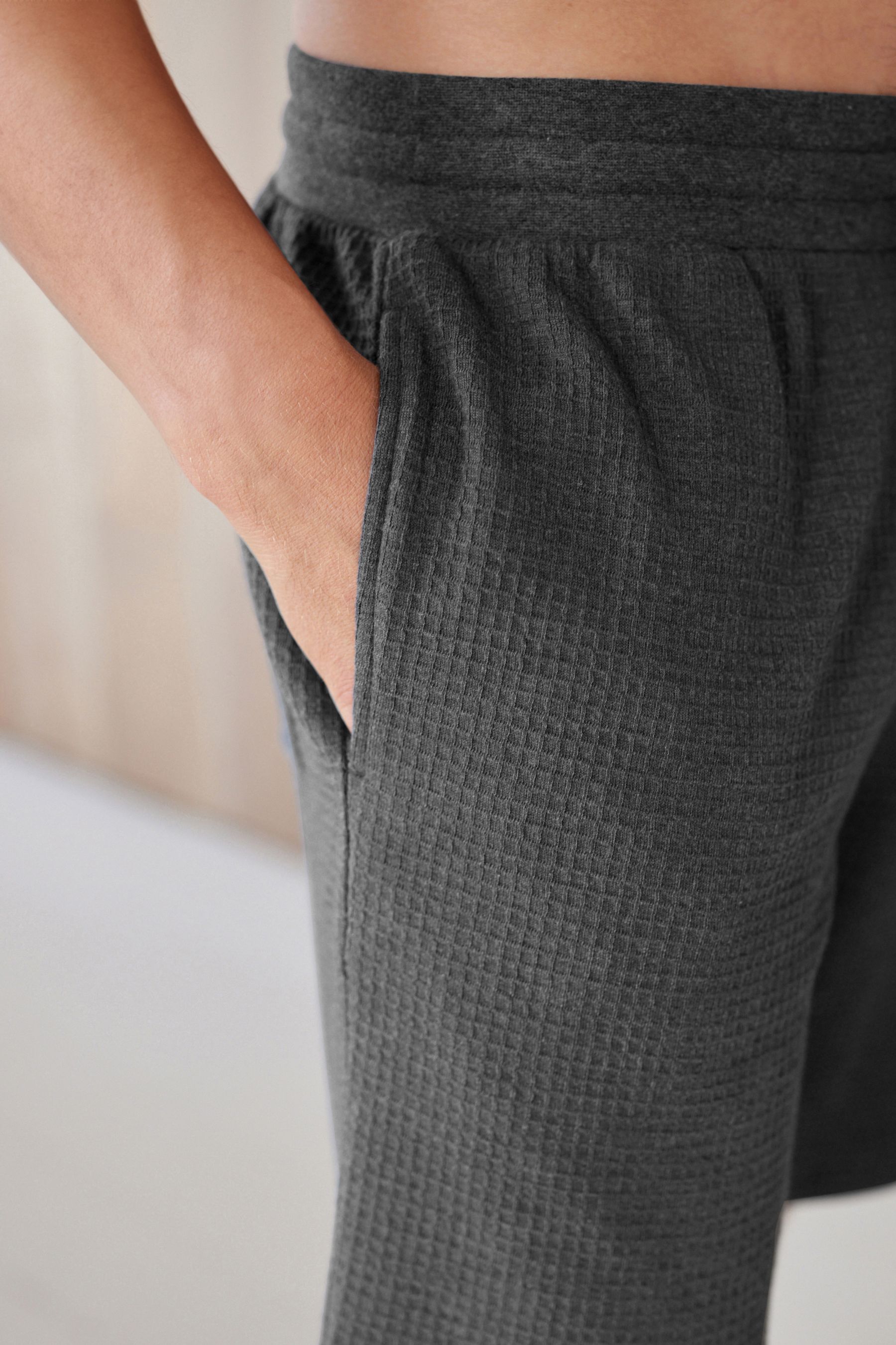 Buy Grey/Navy Blue Waffle Texture Lightweight Jogger Shorts 2 Pack from ...