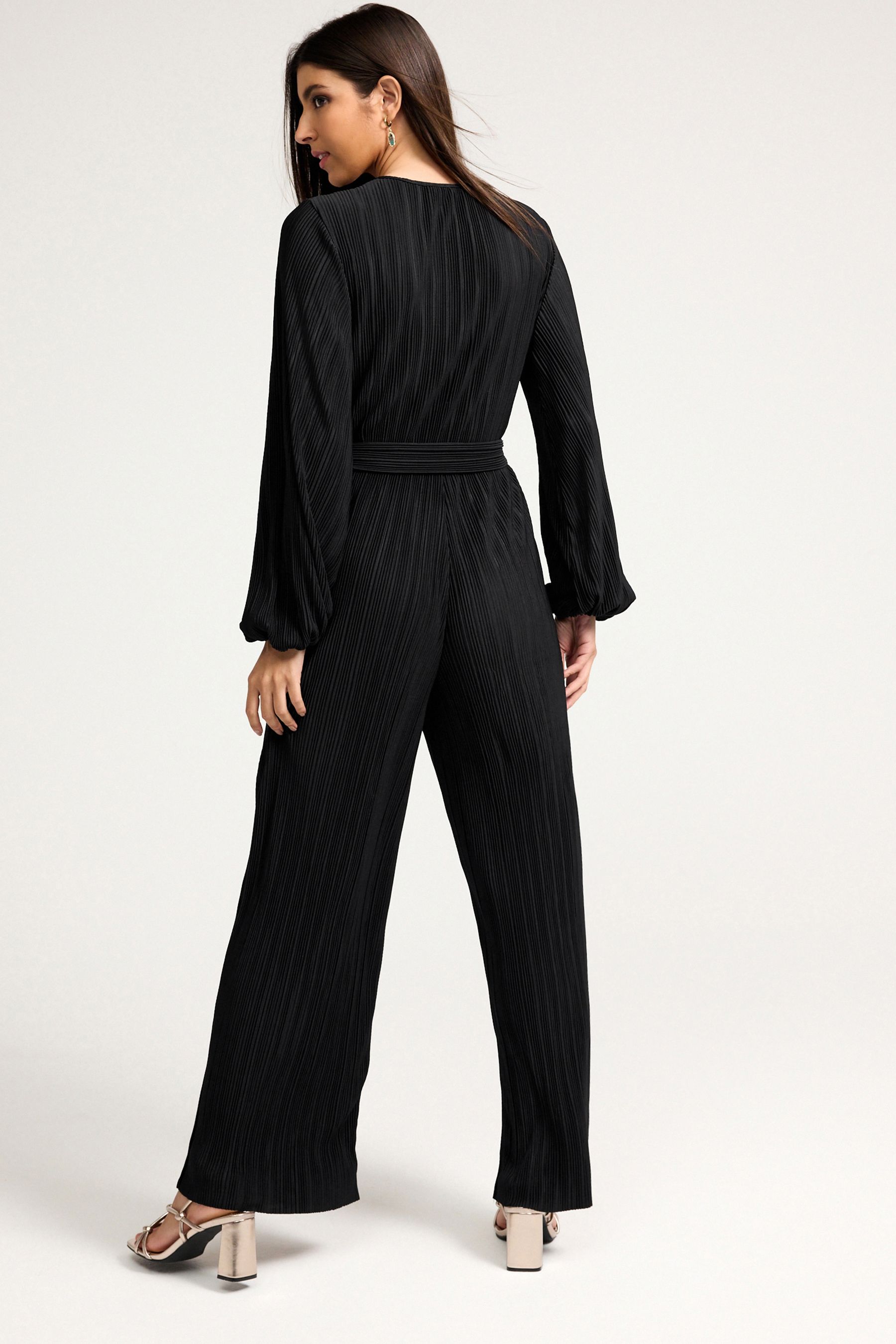 Buy Black Long Sleeve Plissé Jumpsuit from Next Ireland