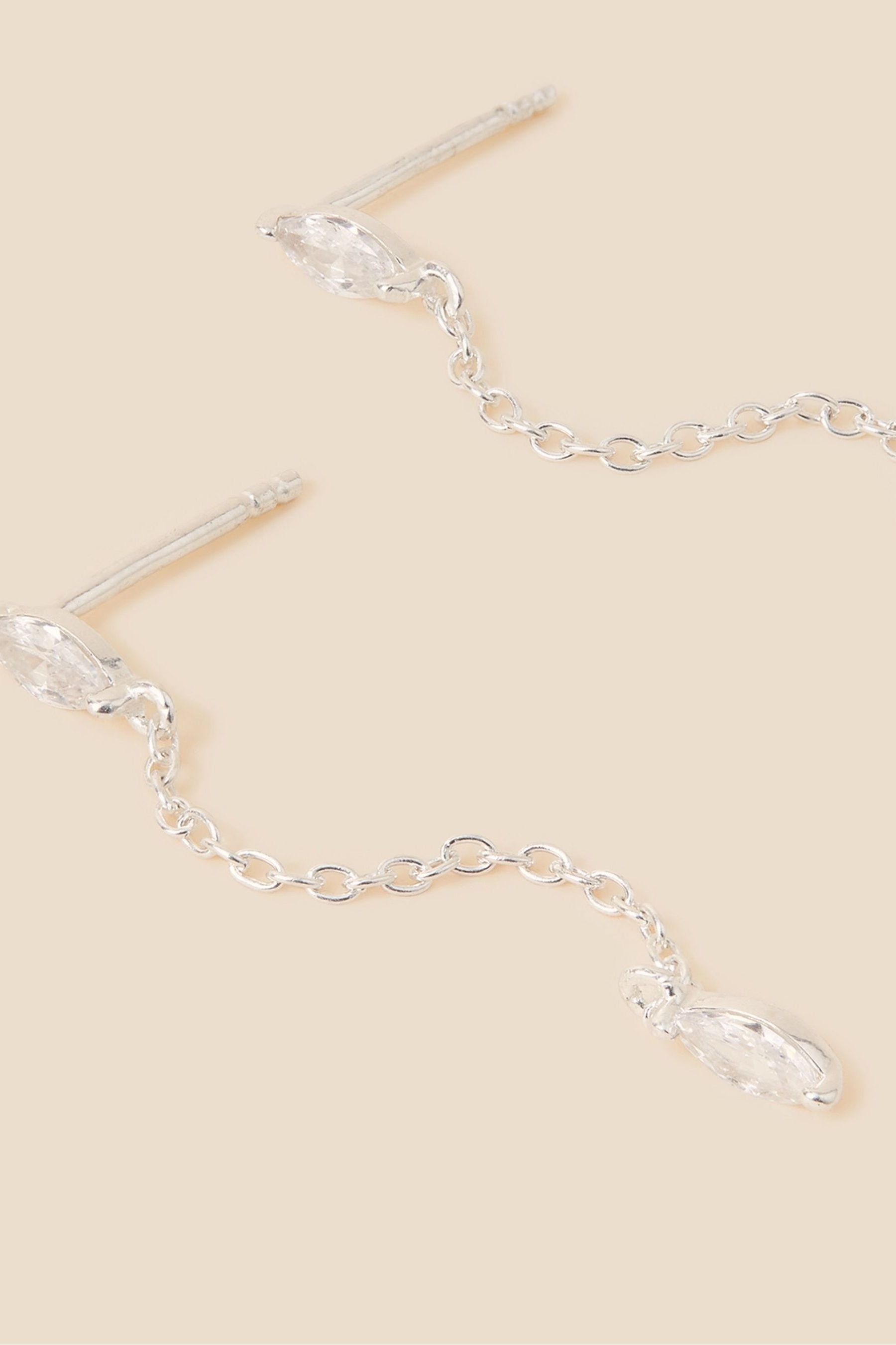 Buy Accessorize White Sterling Silver Sparkle Chain Long Drop Earrings ...