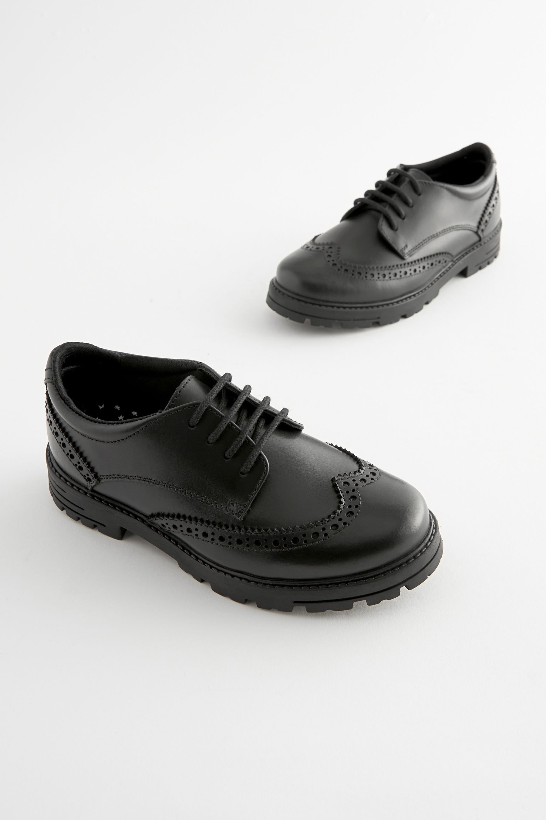 Buy Black Matt Standard Fit (F) School Leather Chunky Lace-Up Brogues ...