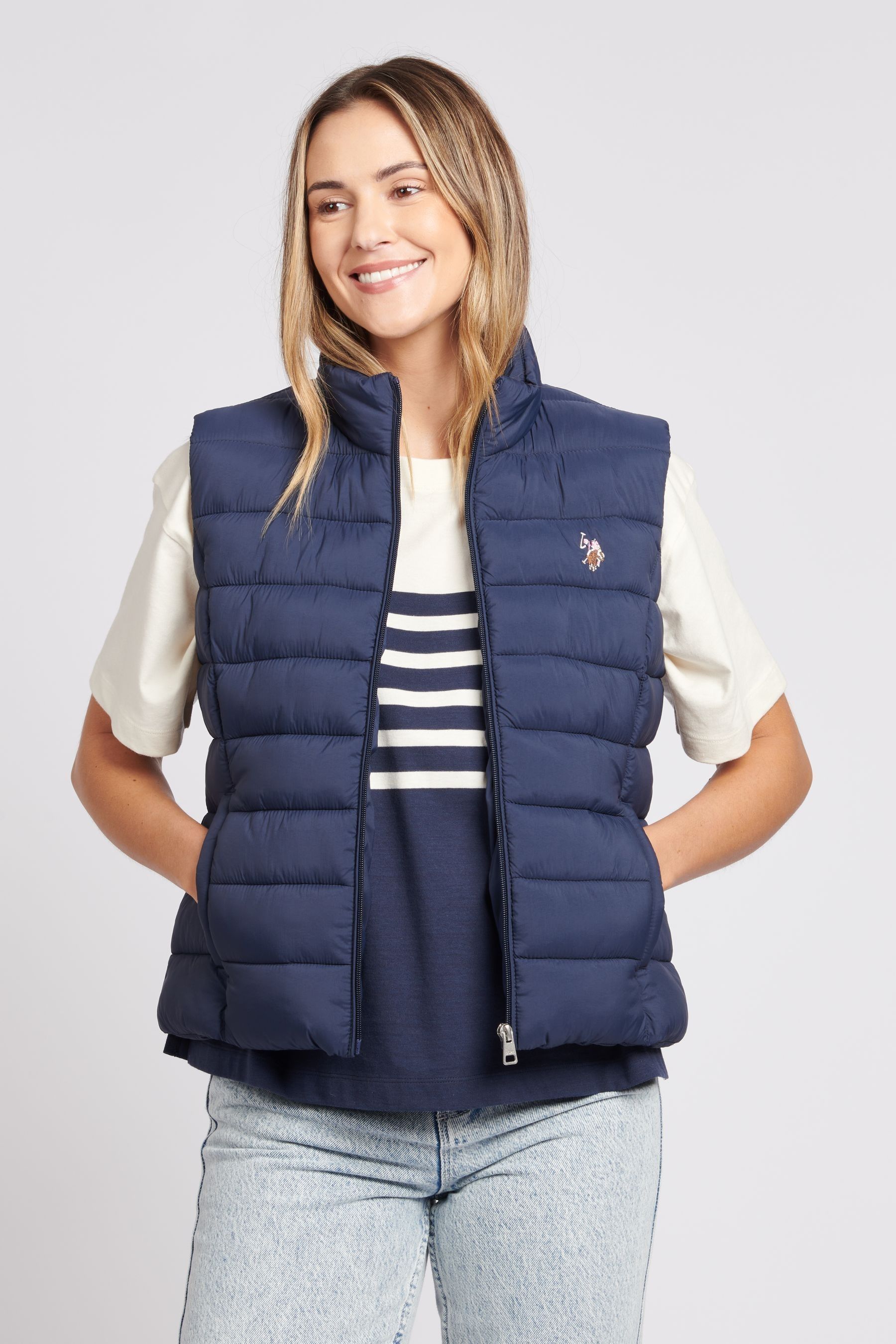 Buy U.S. Polo Assn. Blue Womens Lightweight Puffer Gilet from the Next UK online shop