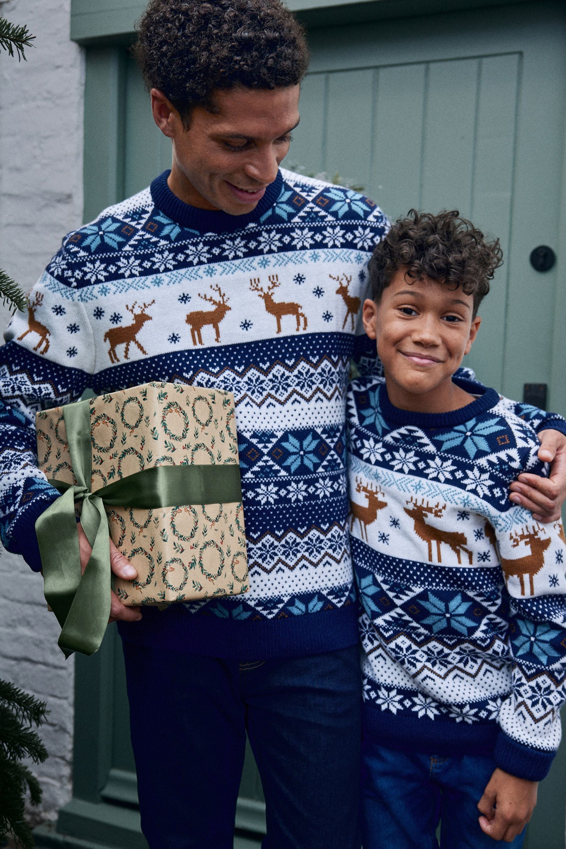 Buy Navy Stag Matching Family Older Boys Wrap Knitted Christmas Jumper ...