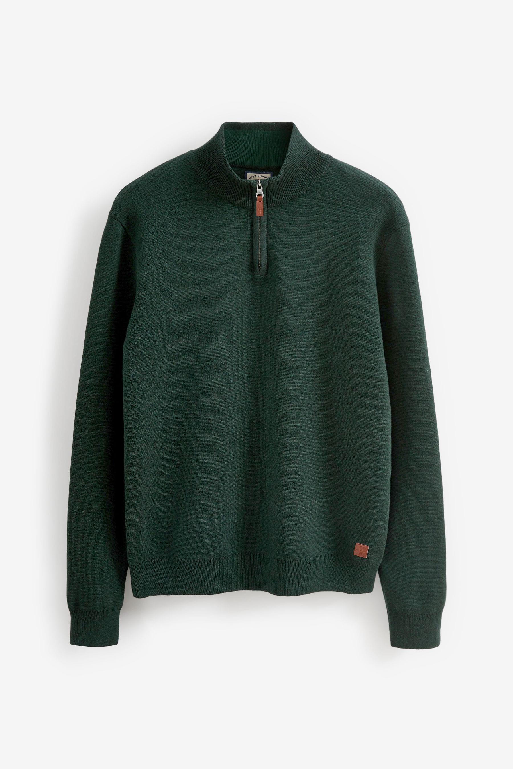 Buy Dark Green Zip Neck Knitted Premium Regular Fit Jumper from the ...