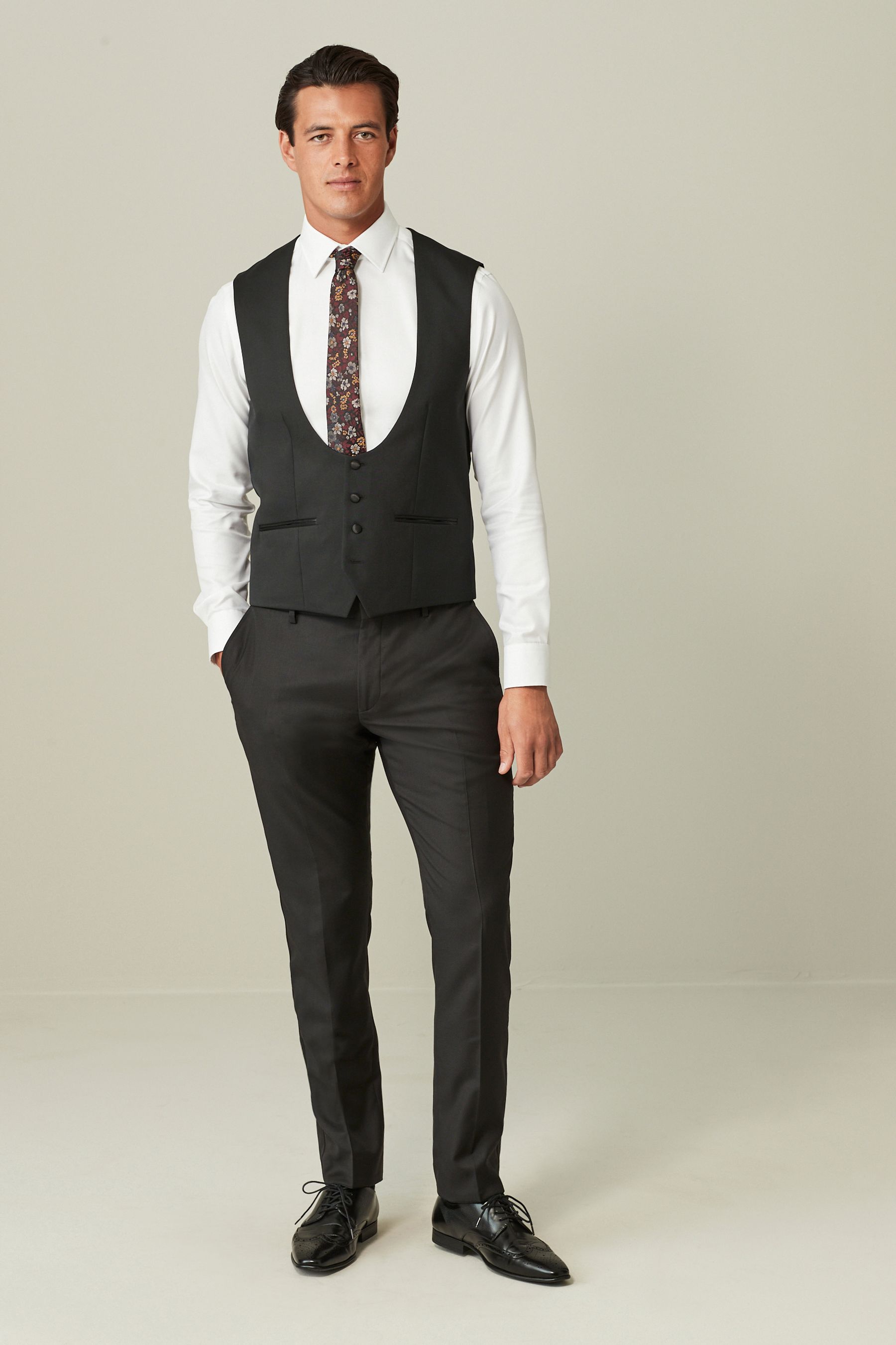 Buy Black Wool Blend Shiny Tuxedo Waistcoat from the Next UK online shop