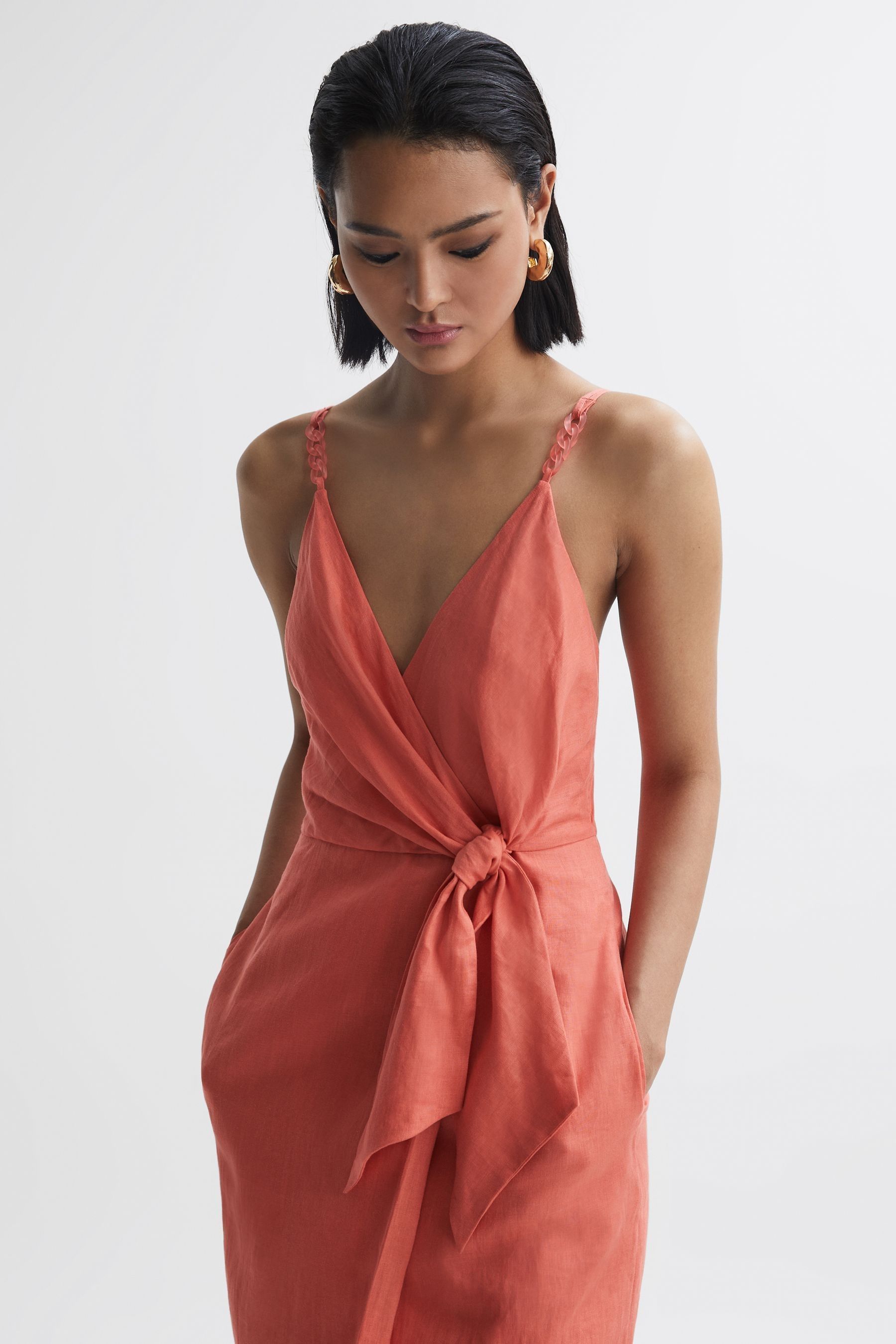 Buy Reiss Coral Esme Linen Side Tie Midi Dress from the Next UK online shop