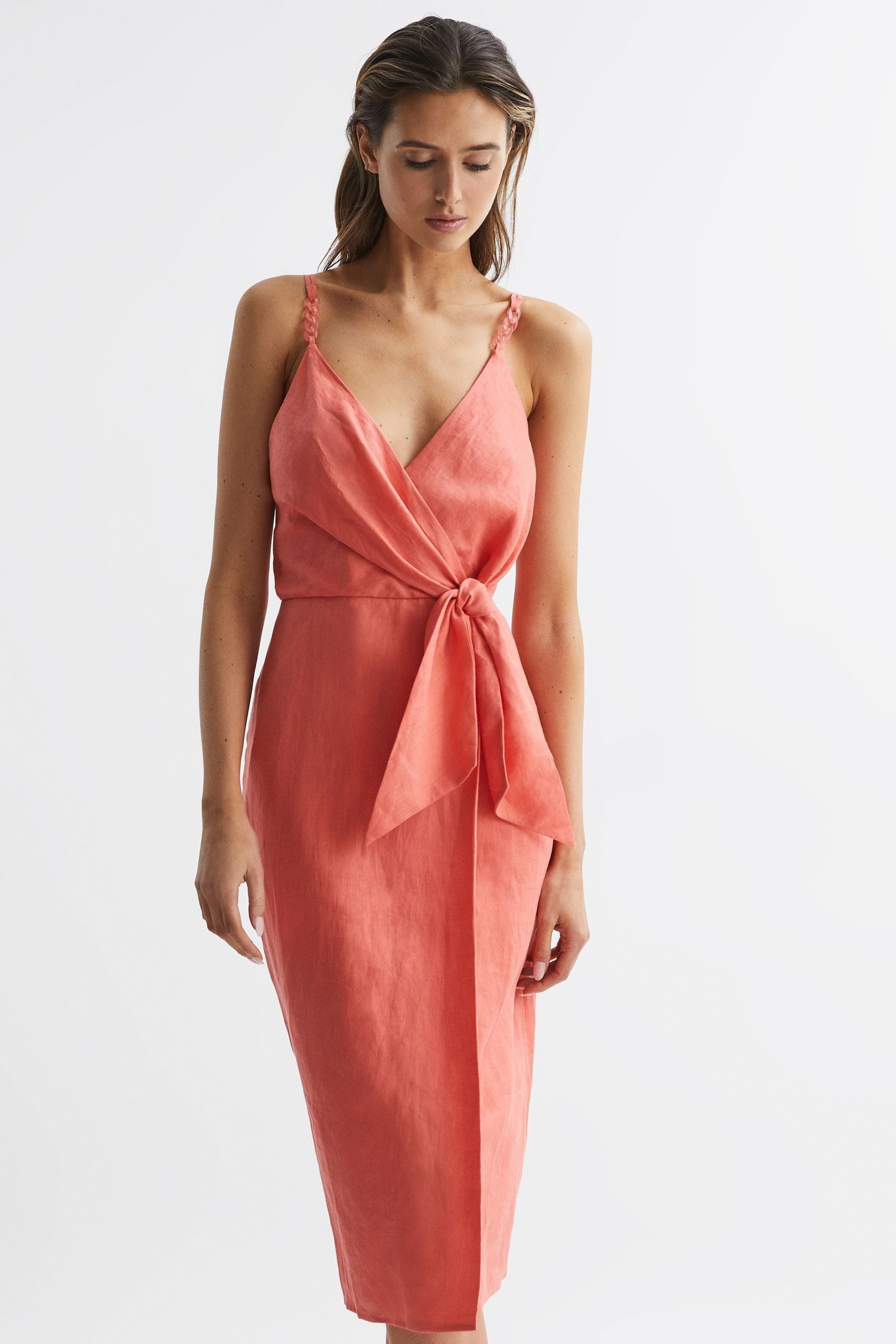 Buy Reiss Coral Esme Linen Side Tie Midi Dress from the Next UK online shop