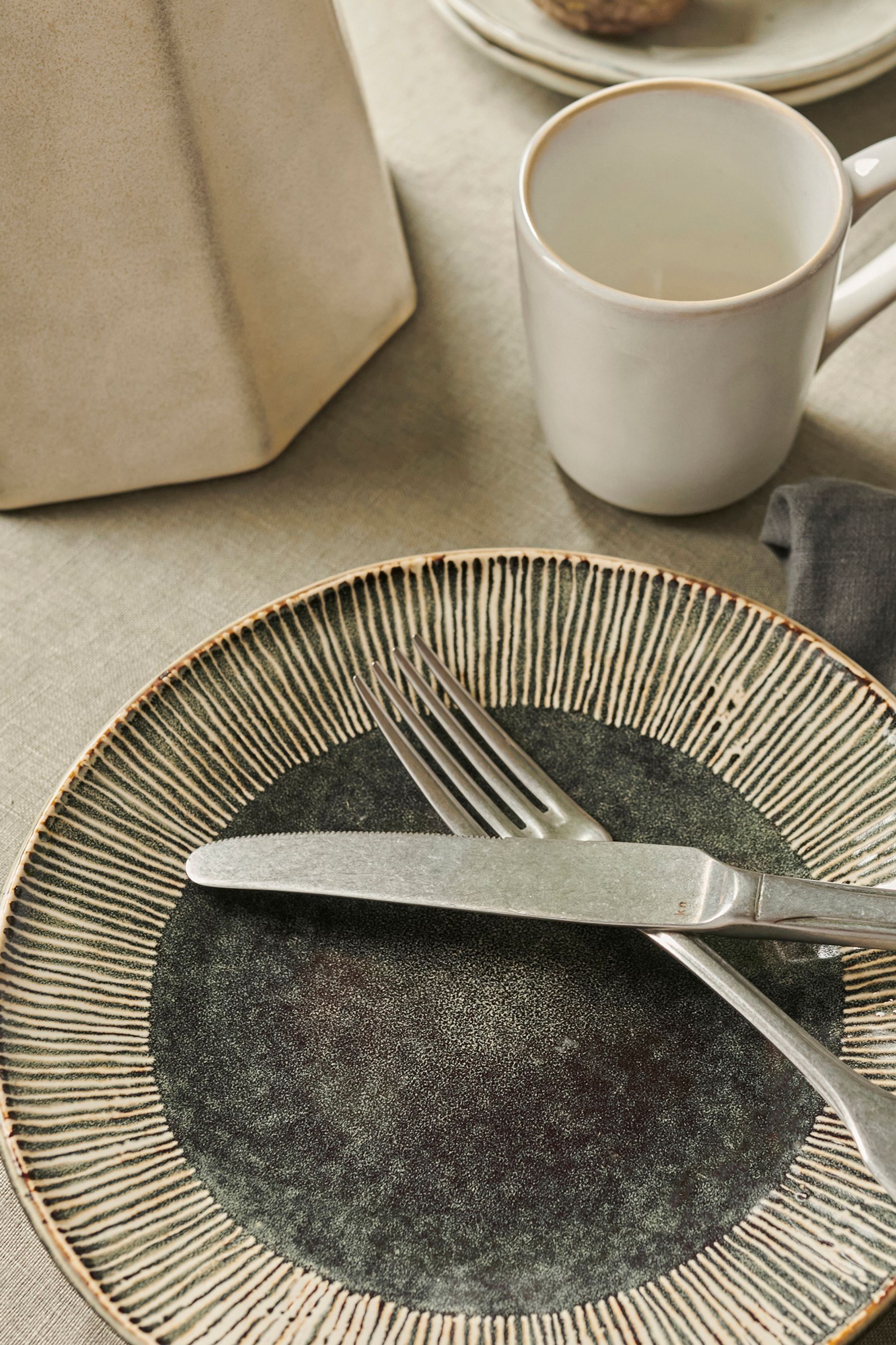 Buy Dutch Rose 12 Piece Dark Green Organic Dinner Set of 4 Dinner ...