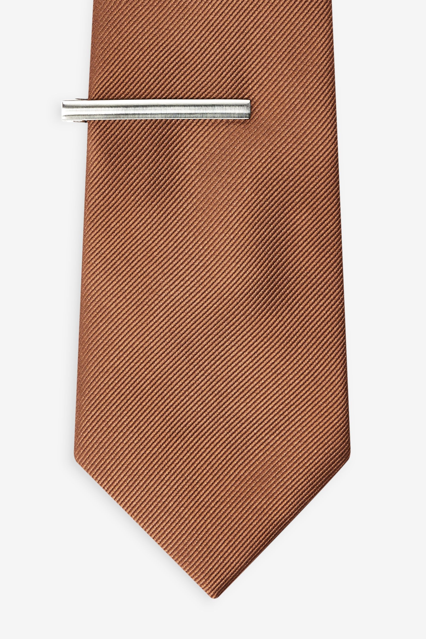 Buy Navy Blue/Tan Brown Twill Ties With Tie Clip 2 Pack from the Next ...