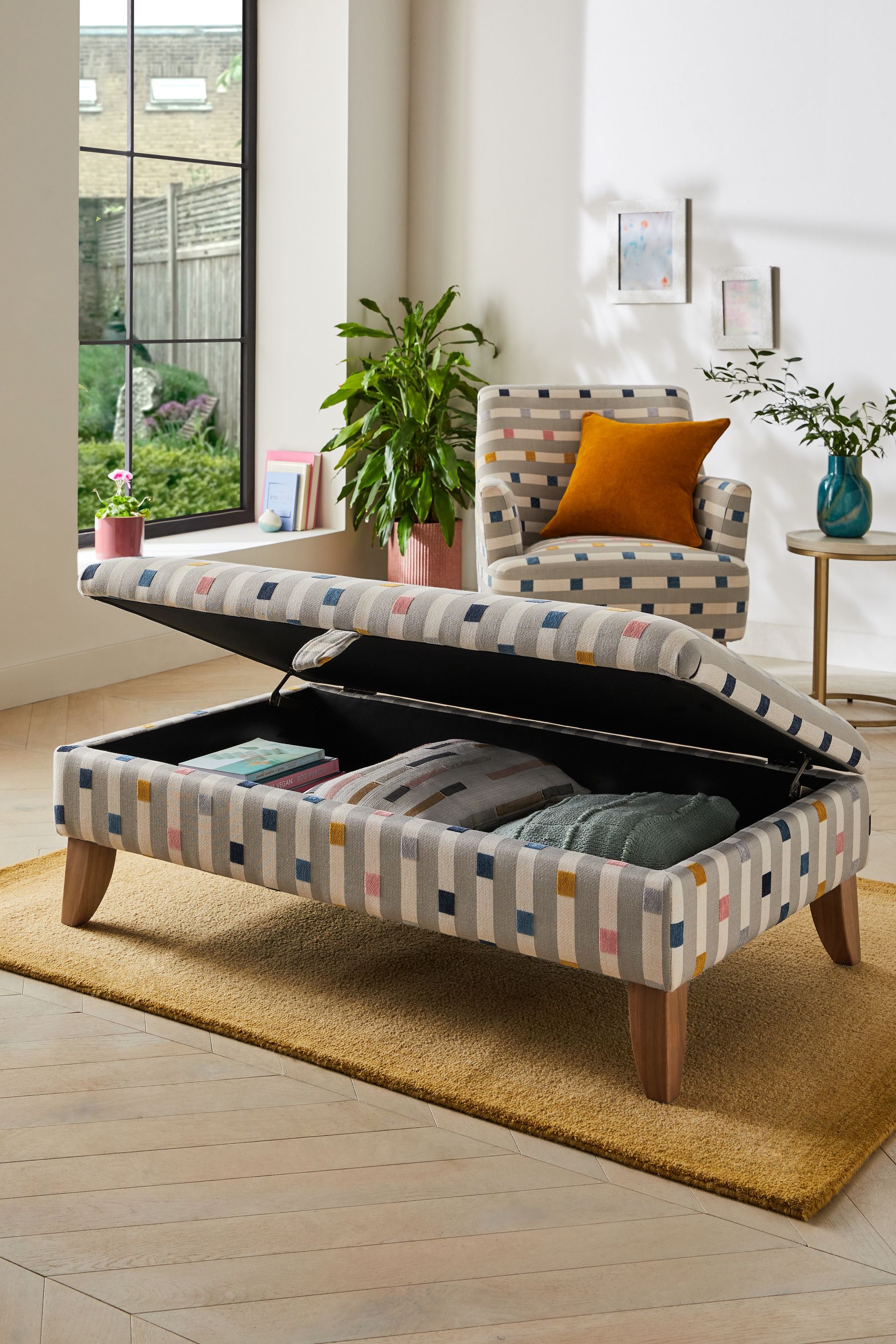 Buy Chunky Stripe Geo Grey Albury Large with Storage Footstool from the ...