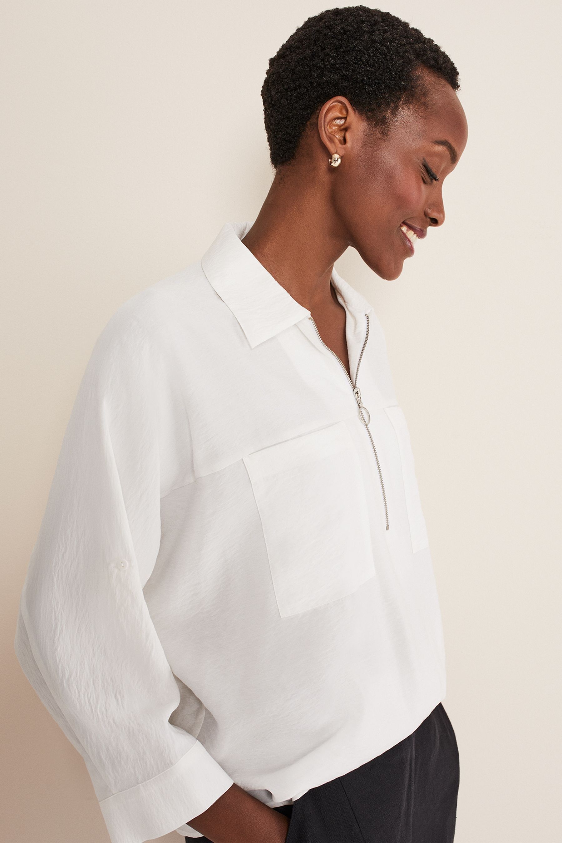 Buy Phase Eight White Zip Front Cynthia Blouse from the Next UK online shop