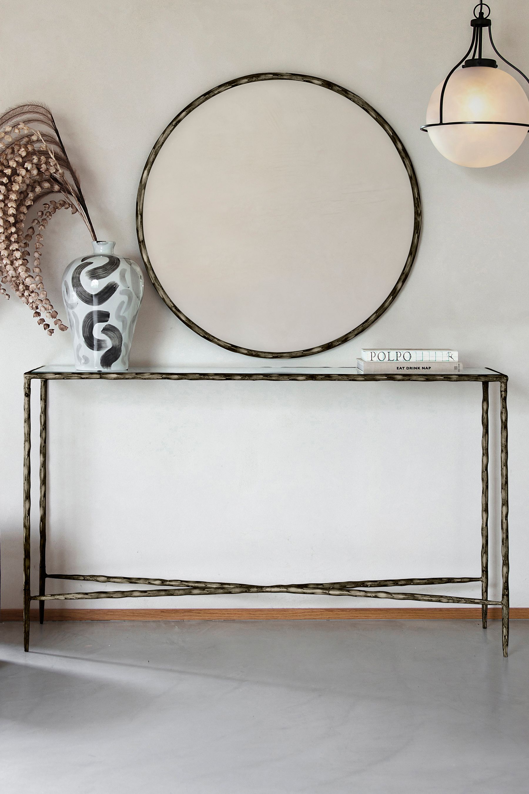 Buy Libra Interiors Bronze Patterdale Large Glass Top Console Table ...