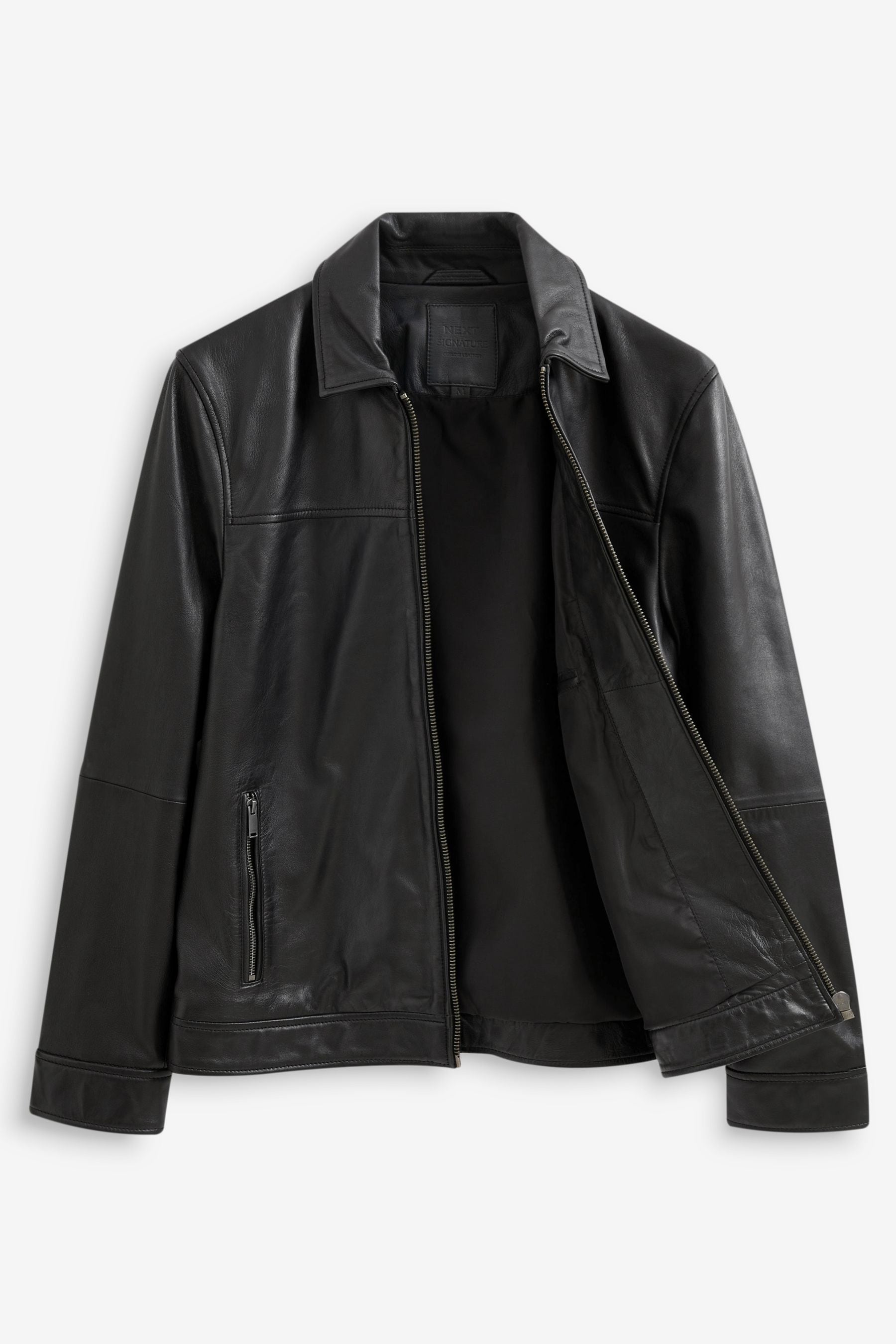 Buy Black Signature Leather Collared Jacket from the Next UK online shop